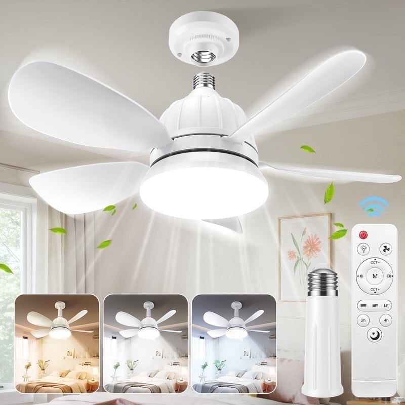 Ceiling Fans with Lights, 18" LED Socket Fan Lights with Remote 2000LM ...