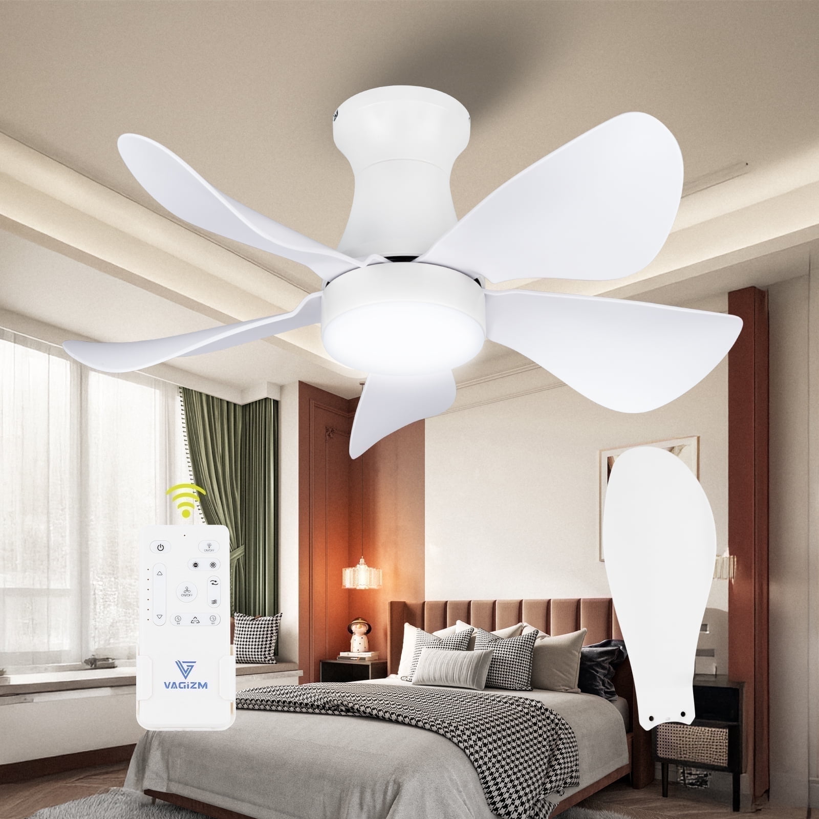 Vagizm 30 Inch Ceiling Fan with LED Light, Flush Mount, Modern, Indoor ...