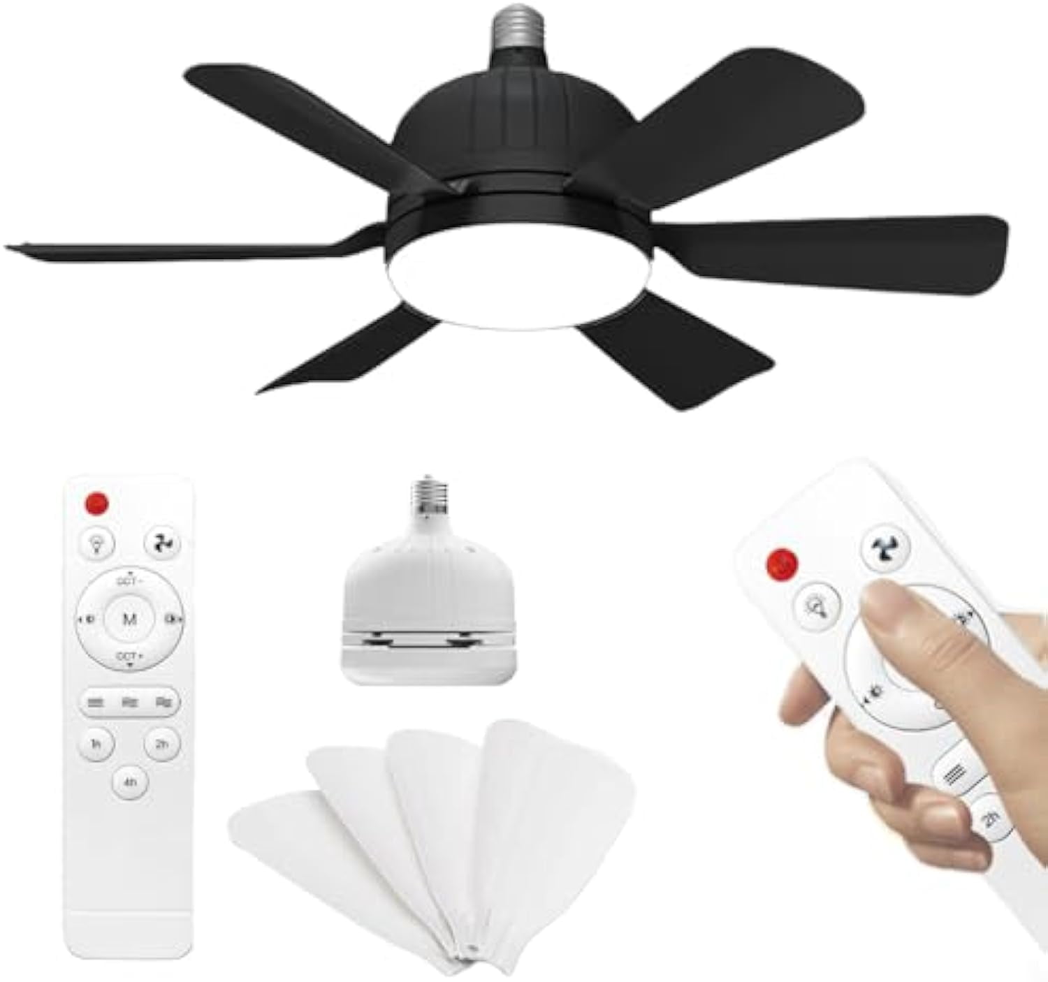 Ceiling Fan Light with Remote Control, E27 6-Speed Adjustable Fan Light ...