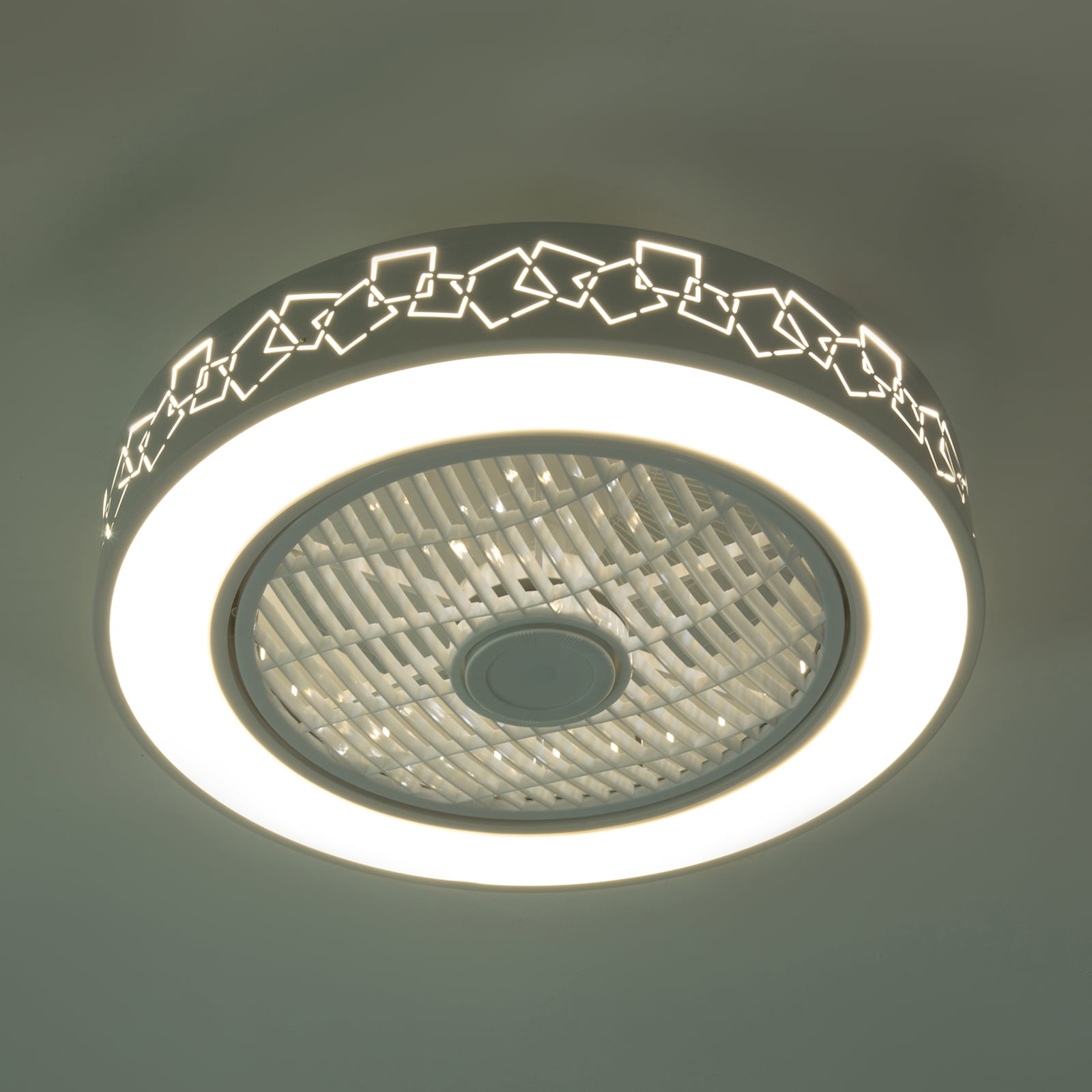 Ceiling Fan Light Remote Control LED Lamp, Round Dimmable Bedroom ...