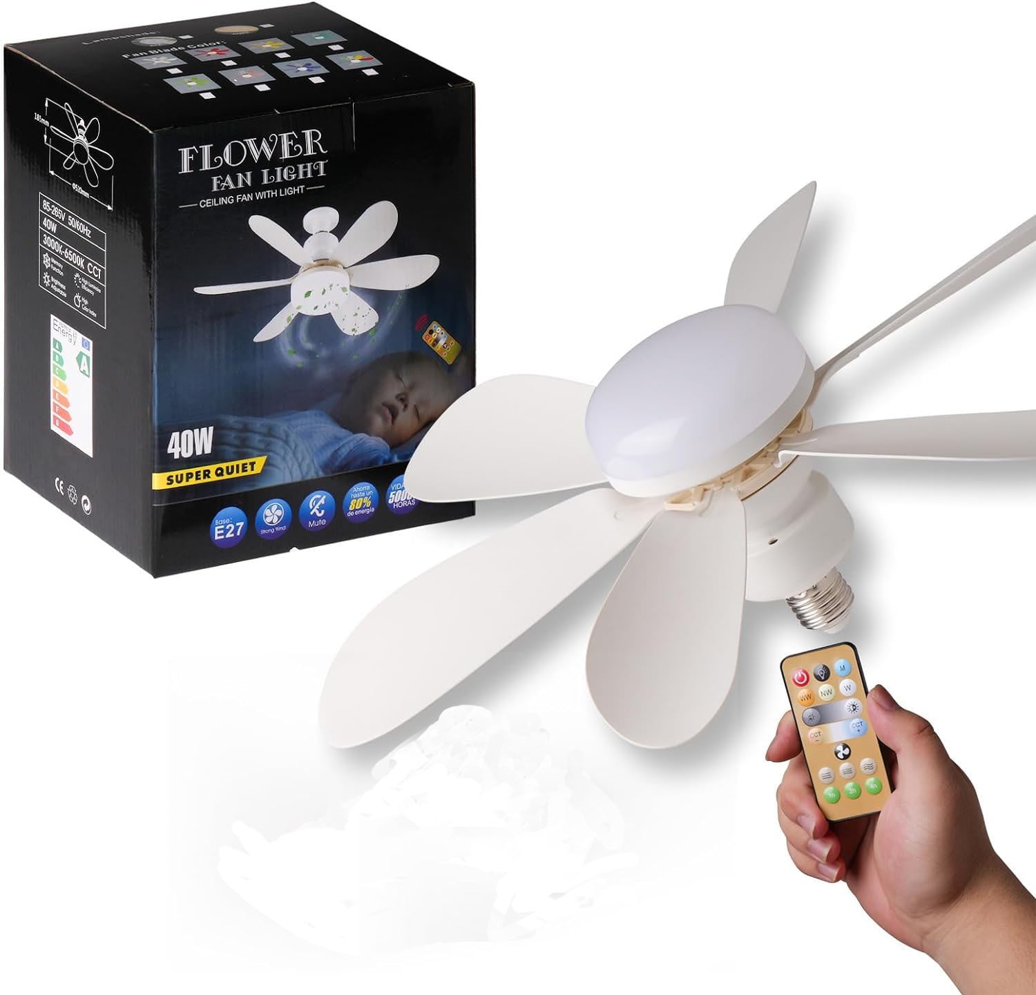Ceiling Fan with Light and Remote, E27 Noiseless Ceiling Fans Led Lights，Light Bulb/Ceiling Fan ...