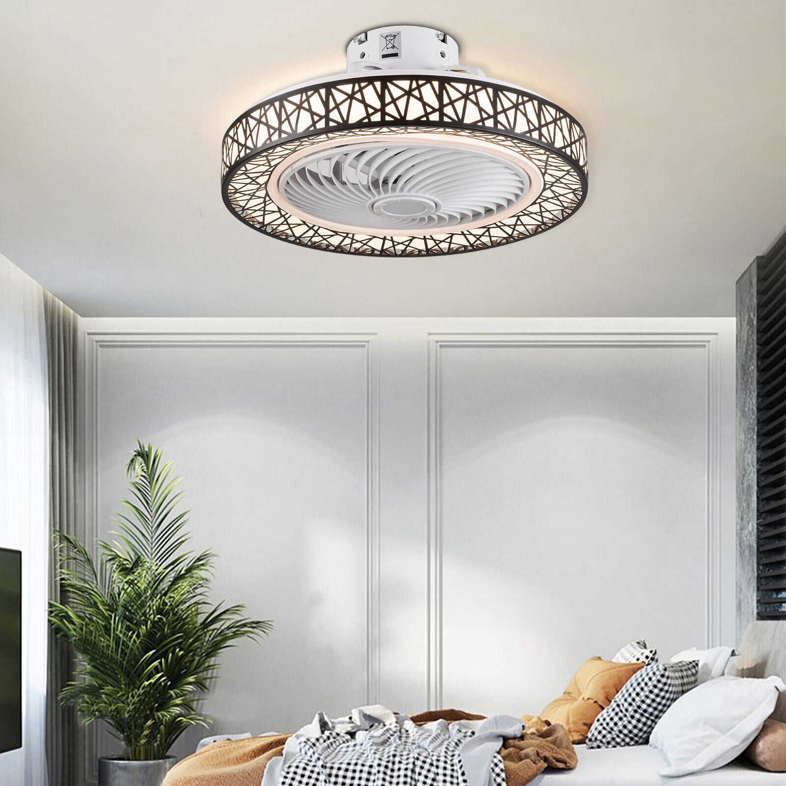 Ceiling Fan with Lights 22-23 inch Invisible Acrylic Blade Metal Shell ...