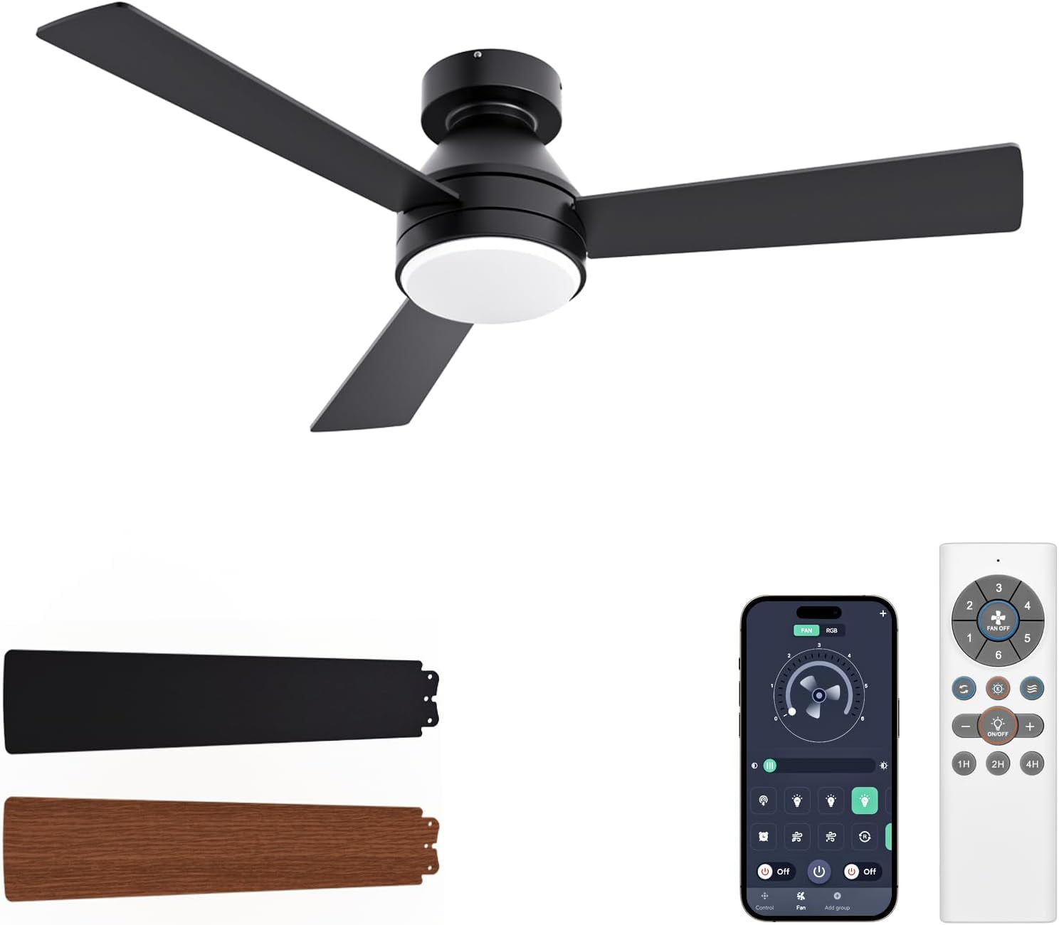 Ceiling Fan with Lights, 42 inch Low Profile Ceiling Fan with Light and ...