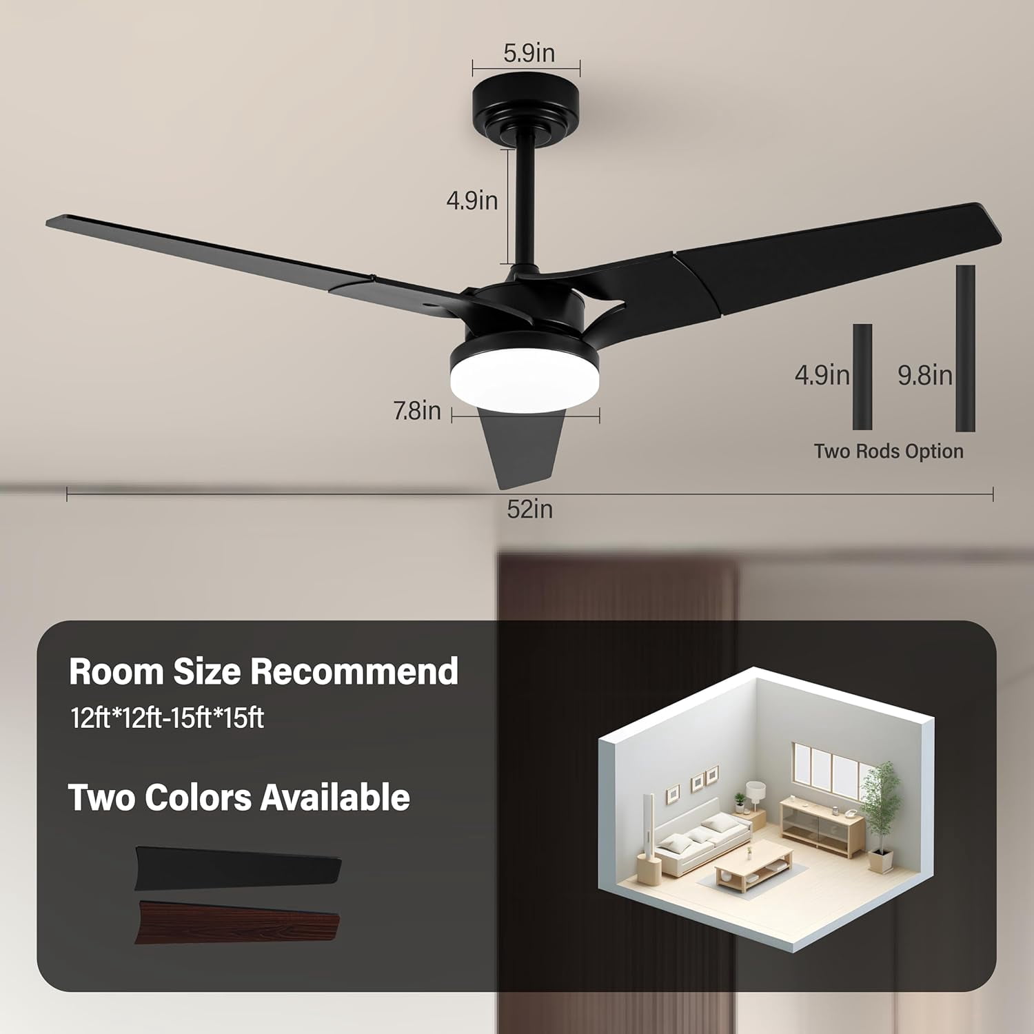 Ceiling Fan with Lights and Remote, 3 Blade App Control Timer ...