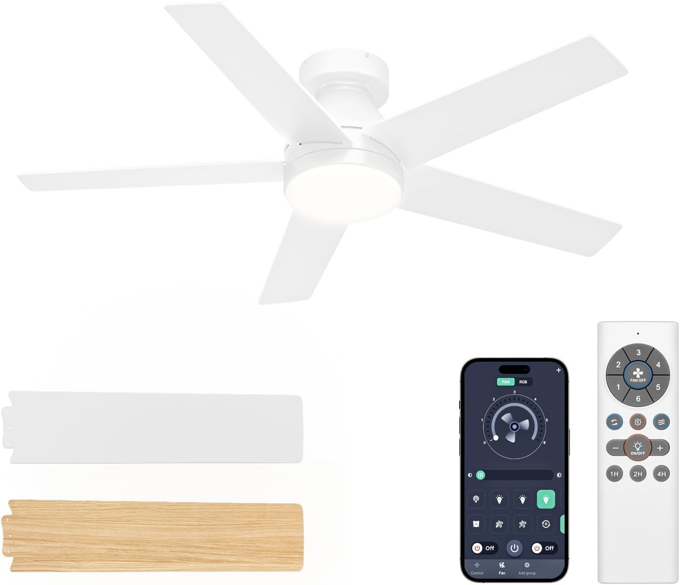 Ceiling Fan with Lights and Remote, 42 inch Low Profile Ceiling Fan ...