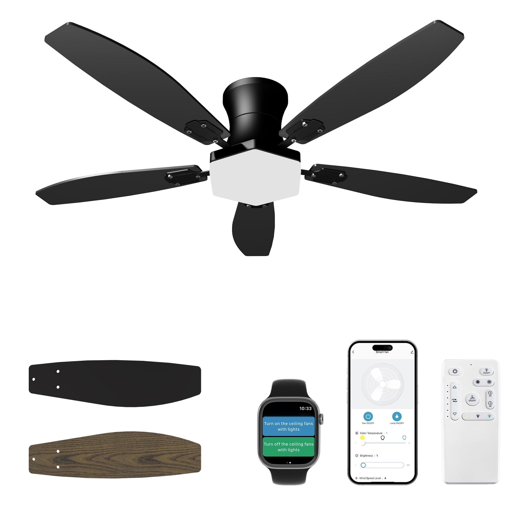 Ceiling Fan with Lights and Remote Control,42 Inch Low Profile Flush ...