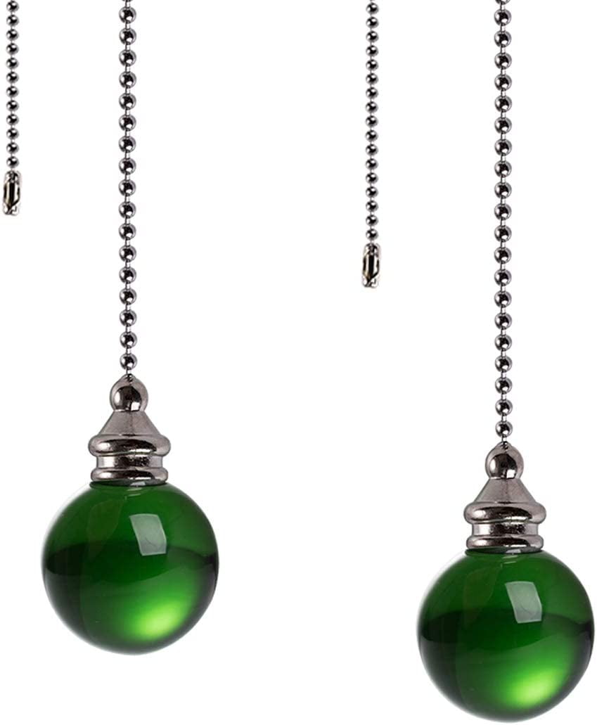 Ceiling Fan Pull Chain Set - 2 Pieces Green Crystal Ball 30mm Diameter ...