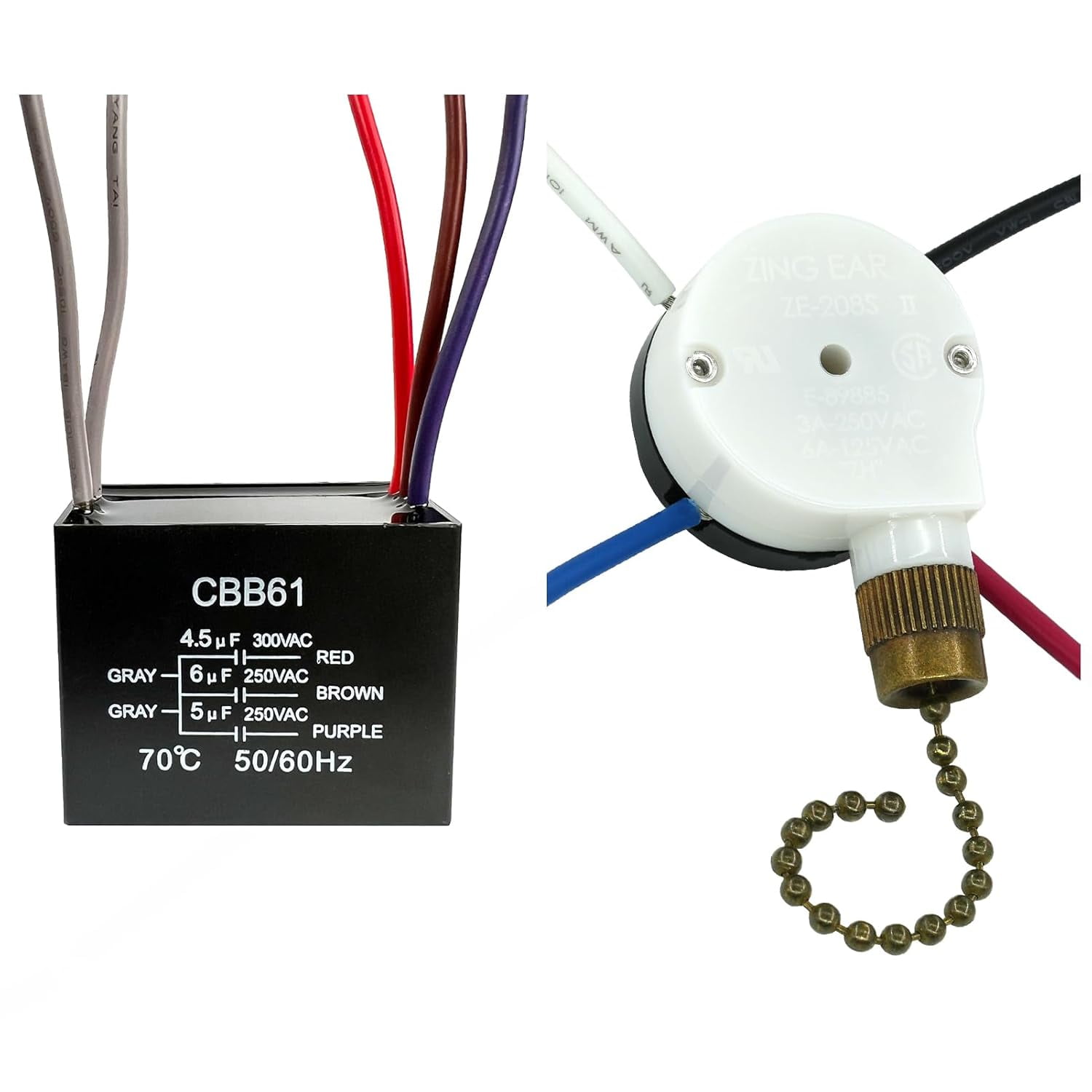 Ceiling Fan Pull Chain Switch 3 Speed 4 Pre-Italled Wires, Ceiling Fan ...