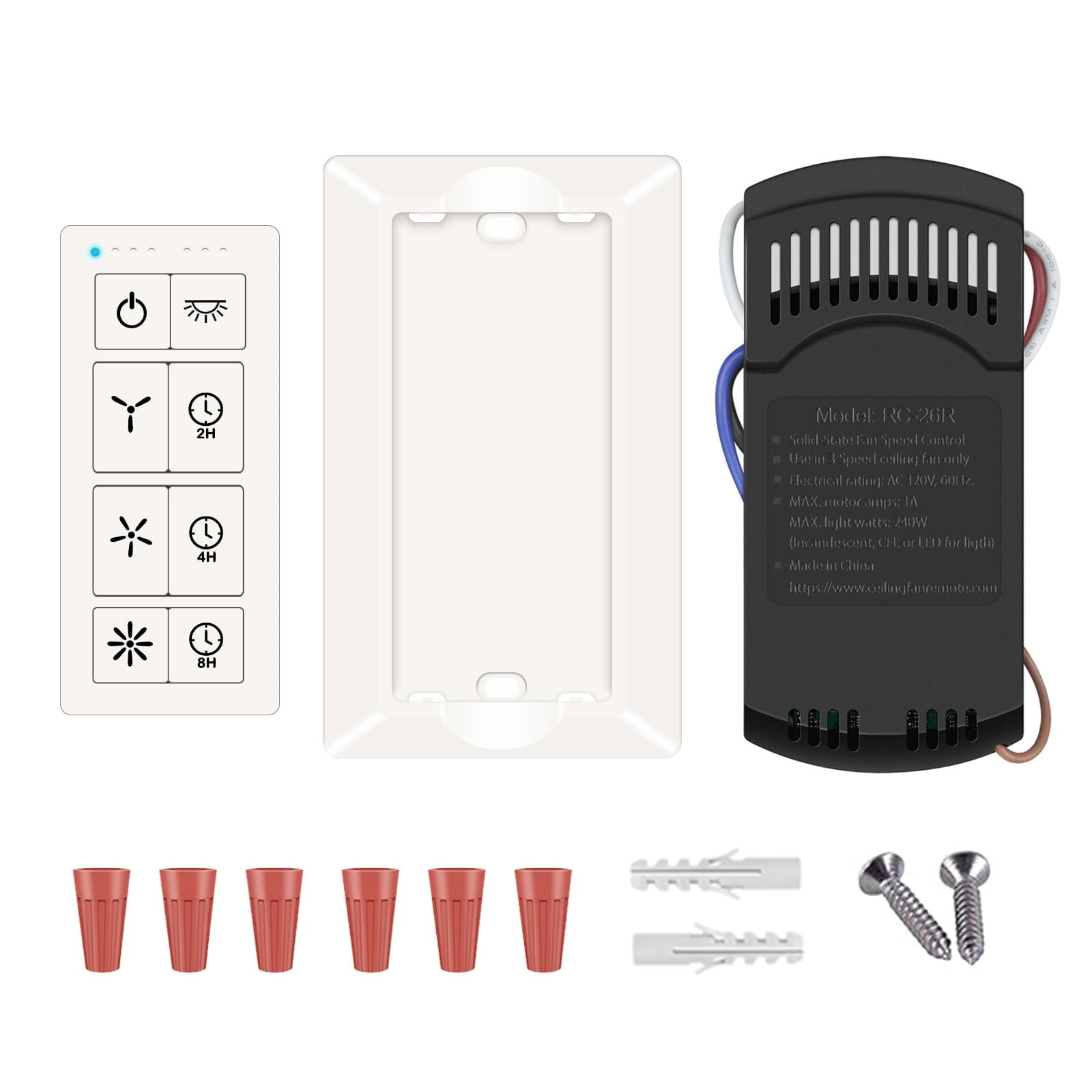 Ceiling Fan Remote Control & Dimmer Switch, Universal Fan Remote Control Kit with 3 Speed, 2-8h ...
