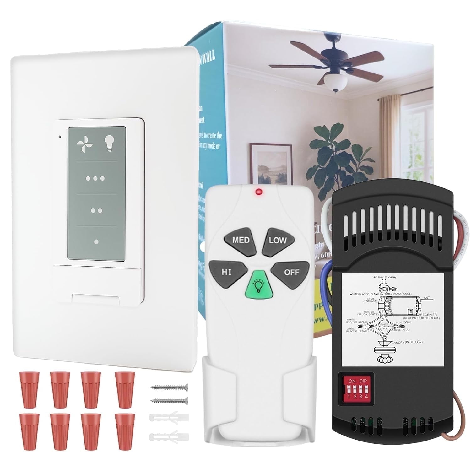 Ceiling Fan Remote Control Kit, Universal Wall Switch & FAN-53T Remote ...