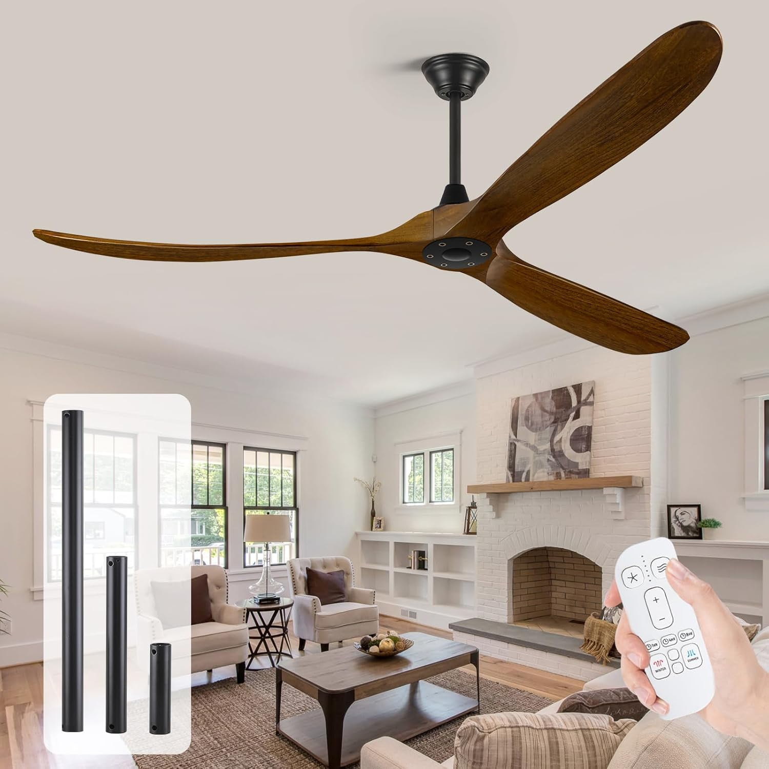 Ceiling Fan with Remote, Modern Indoor Outdoor Ceiling Fans Without ...