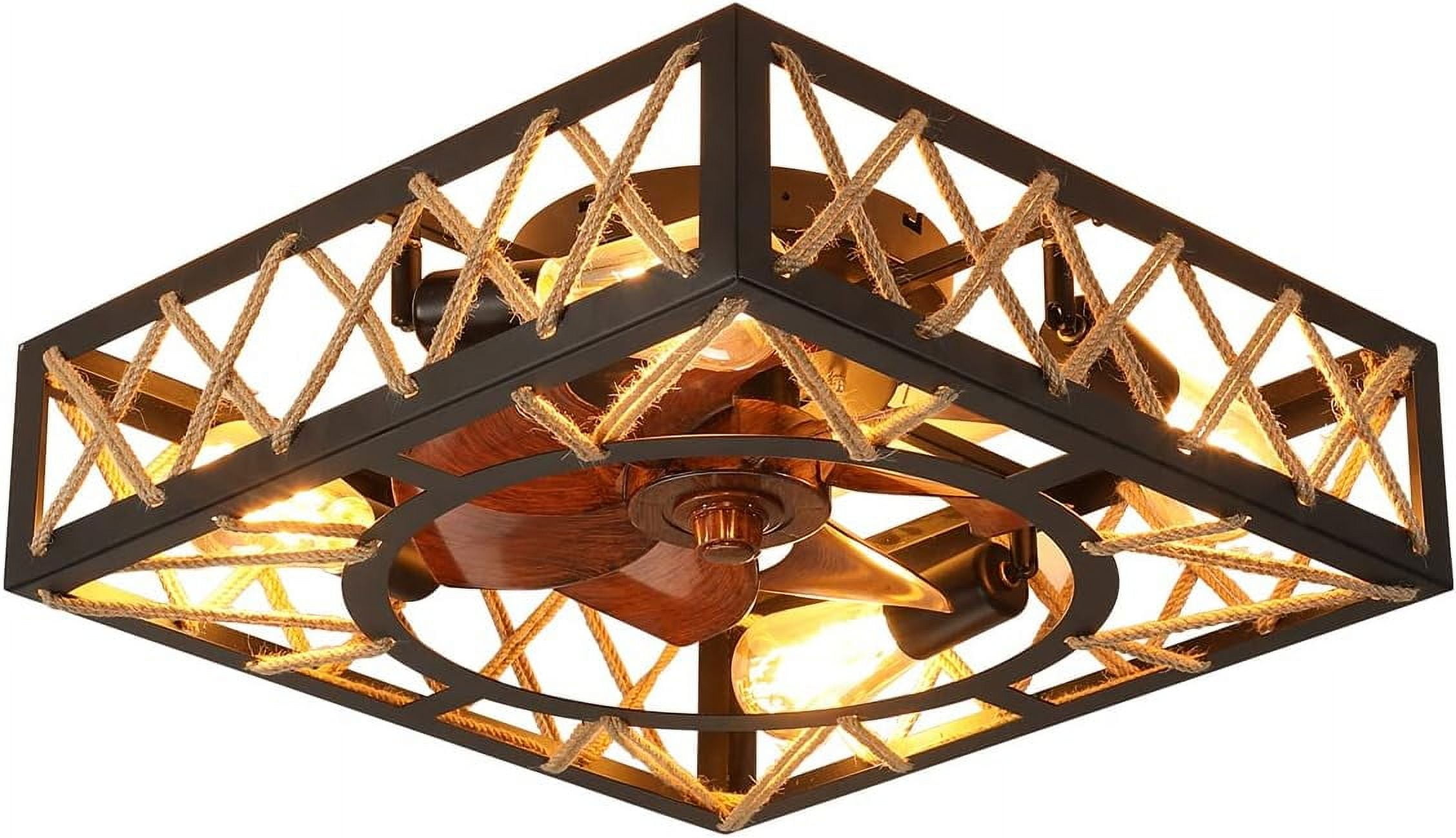 Ceiling Fan, Square Cage Ceiling Fan with Light and Remote Control ...