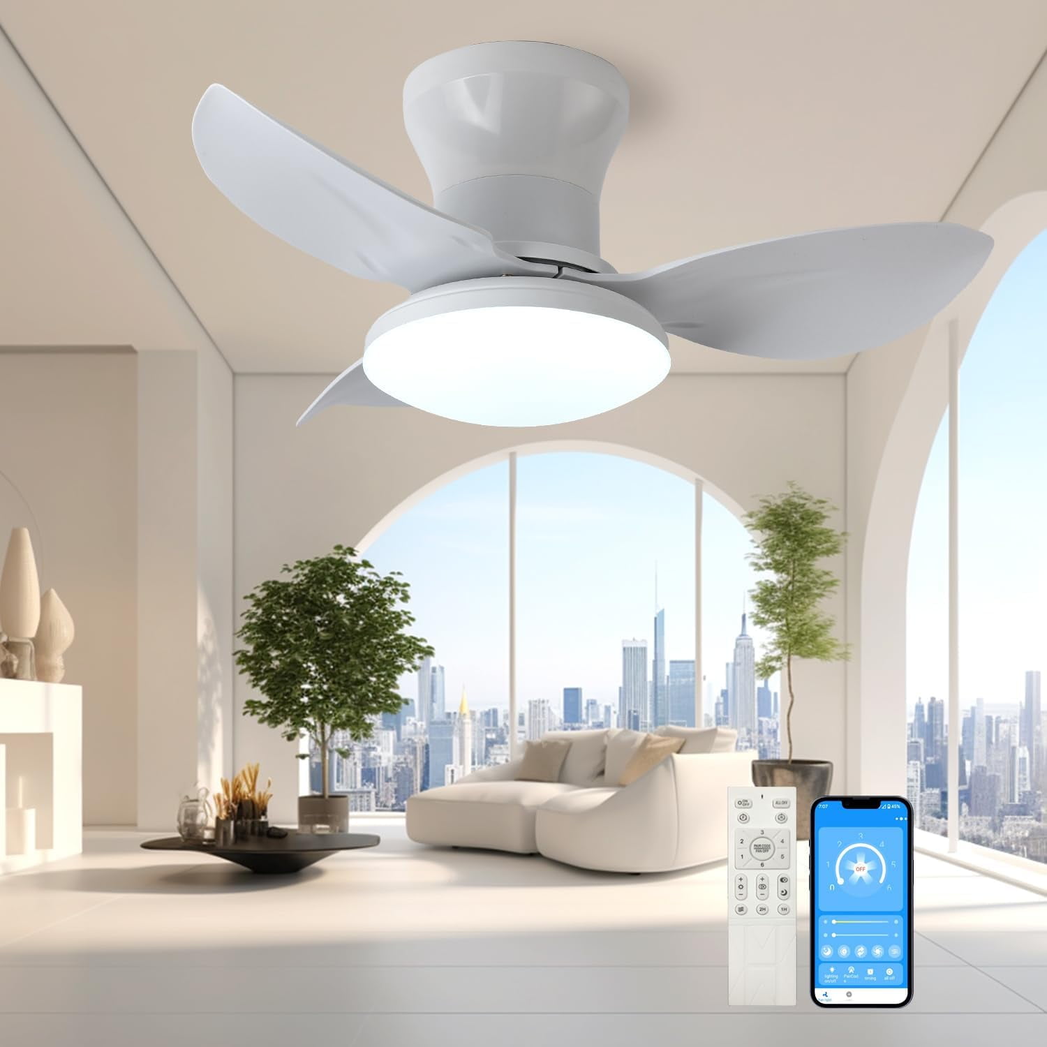 Ceiling Fan With Light, Fan Light Recessed Mount Ceiling Fan, 25Inch ...