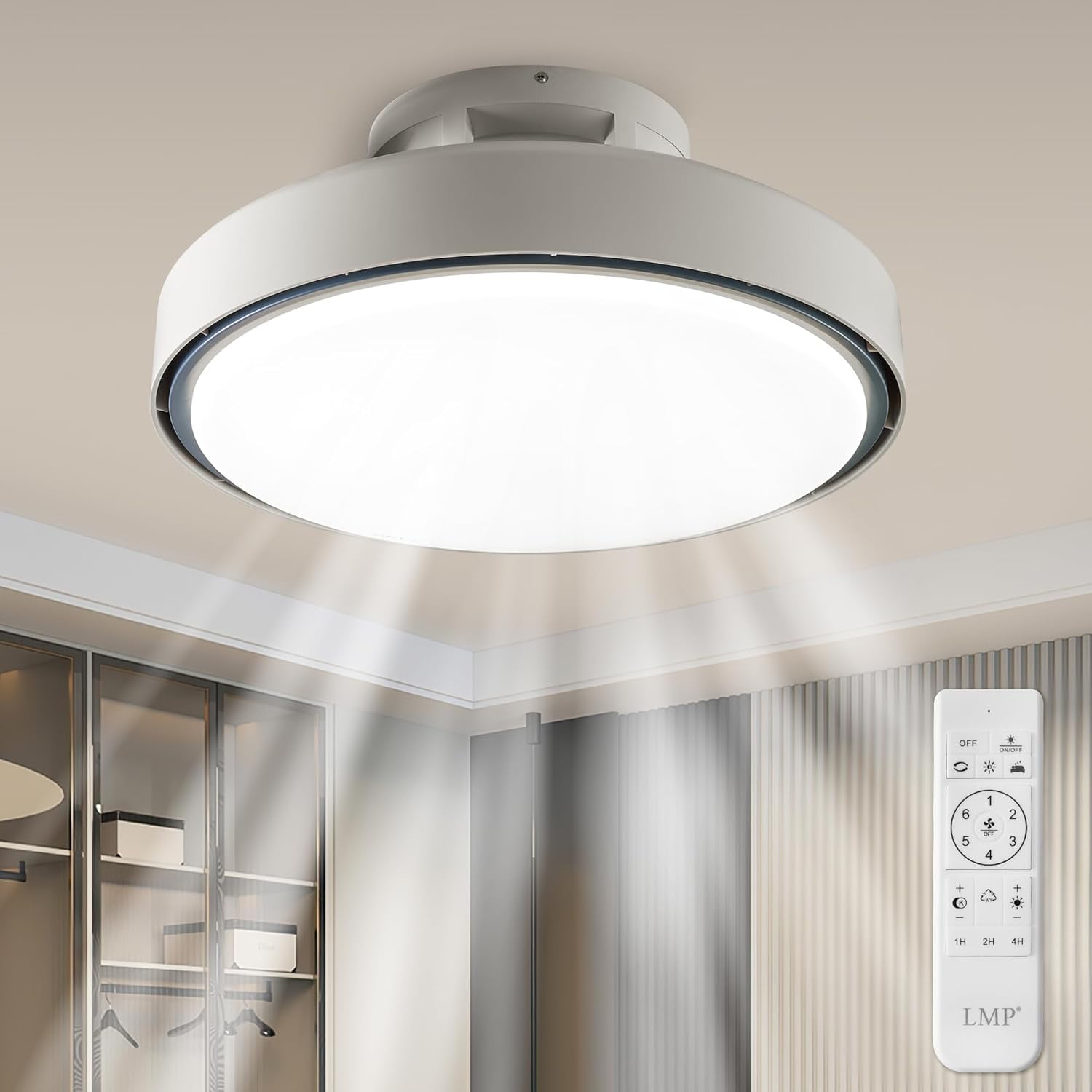 Ceiling Fan with Dimmer, 19.8 in Flush Mount Turbo Fan Light, 3 Colors ...