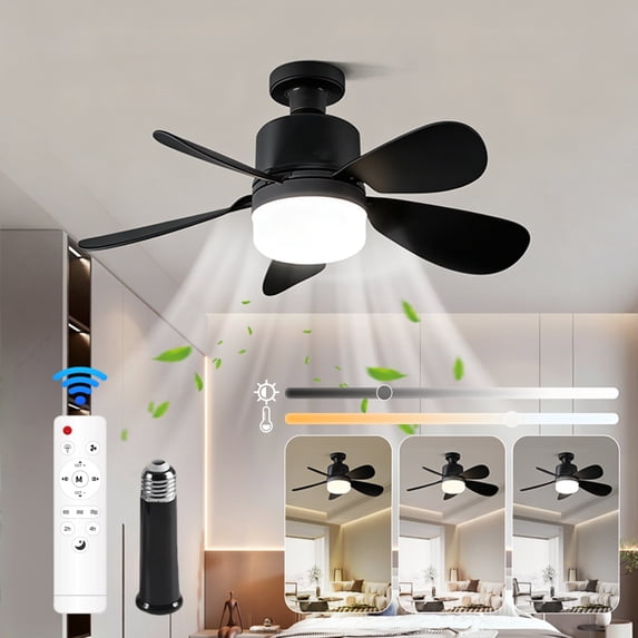 Ceiling Fan with Light, 20.5” Socket Fan Light with Remote,5 Blades E27 ...