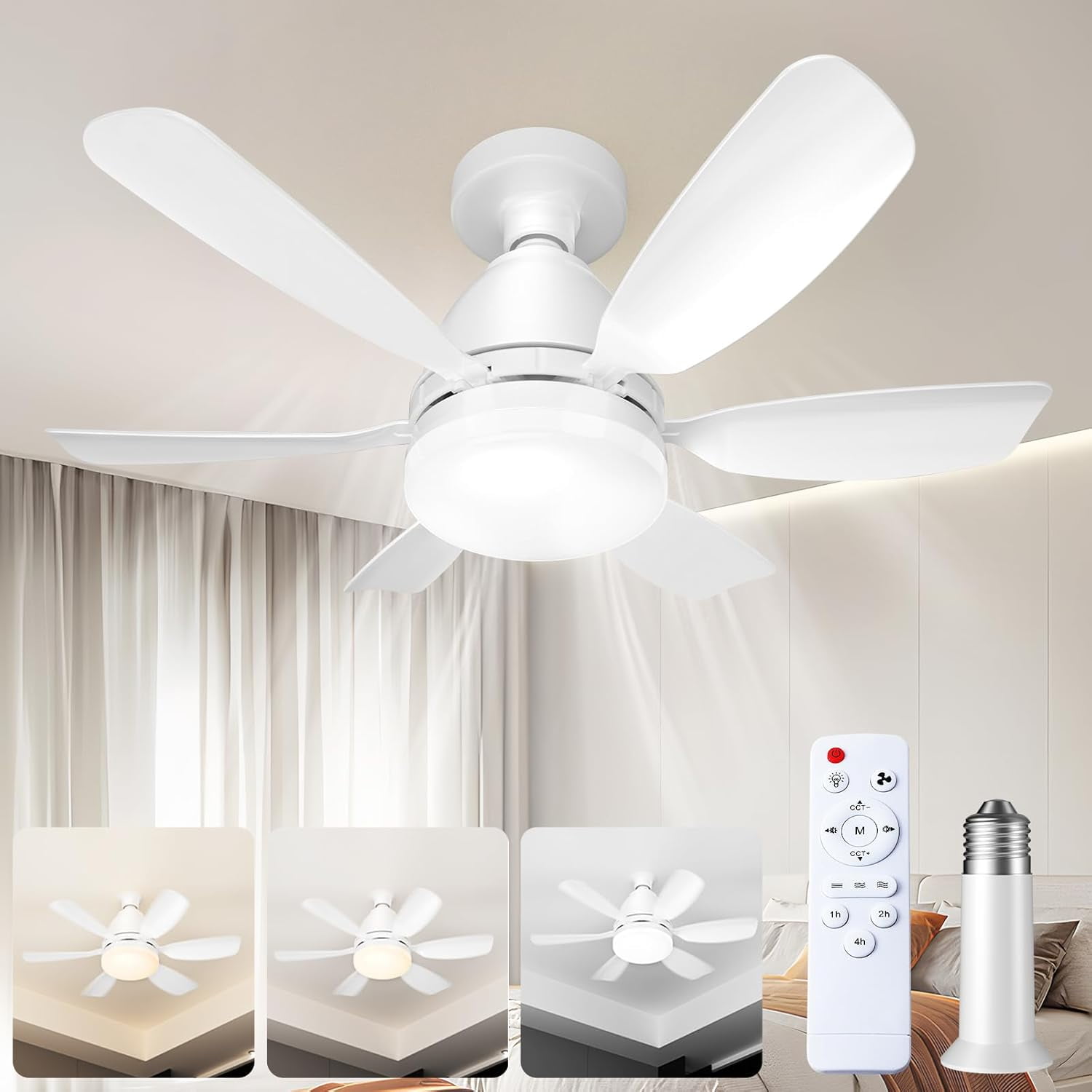 Ceiling Fan with Light and Remote, Dimmable LED 3000K-6500K 1556 Lumens ...