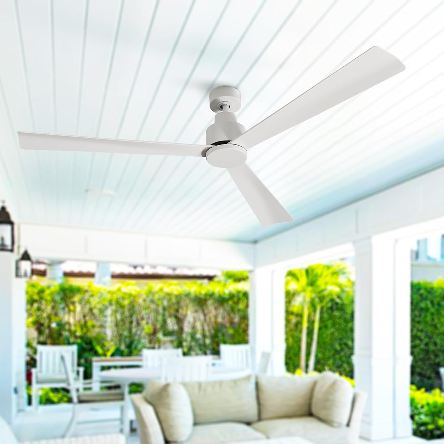 Ceiling Fan without Light,52 Inch White 3 Blades Indoor Outdoor Ceiling ...