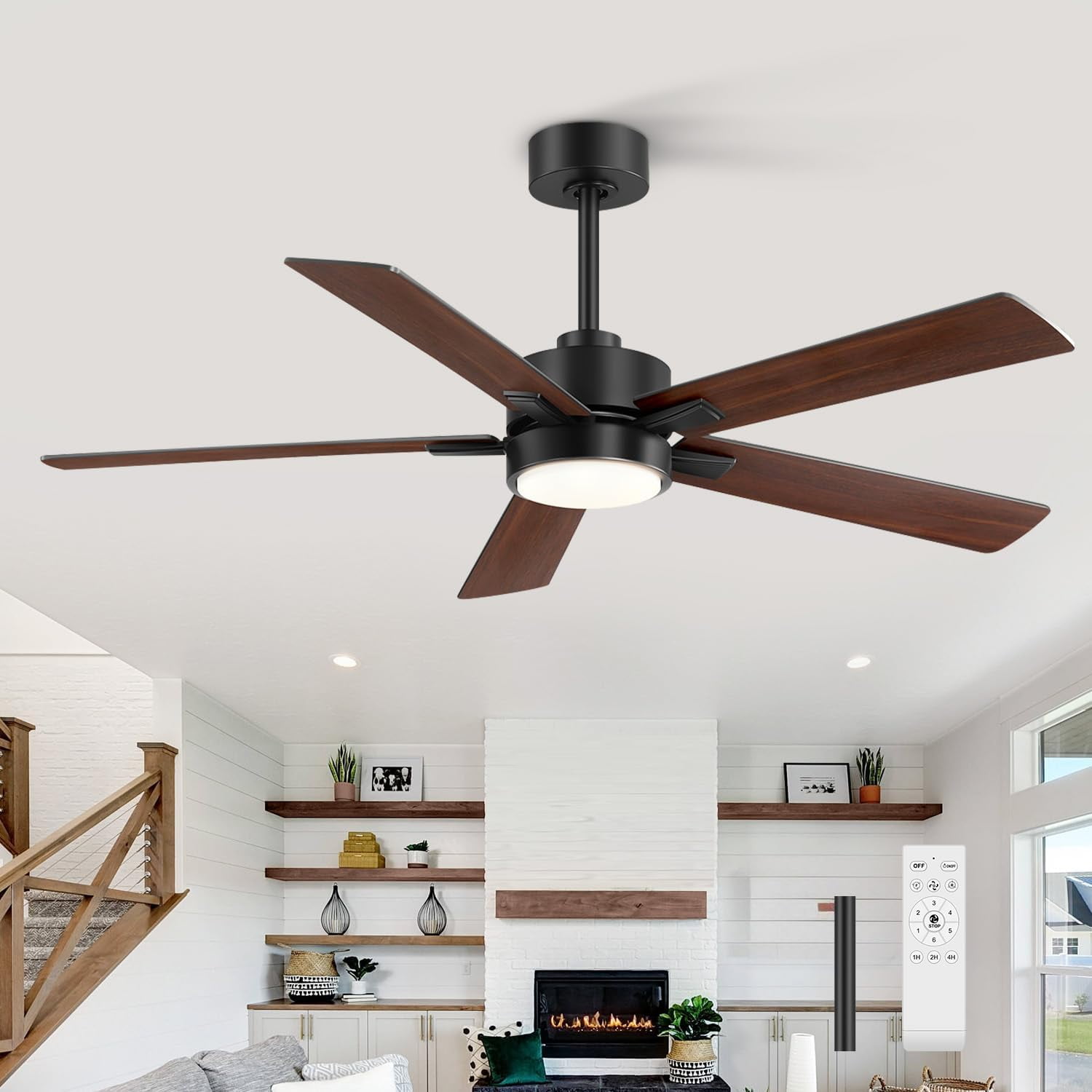 Ceiling Fans with LED Lights, 52 Inch 5-Blade Ceiling Fan Remote ...