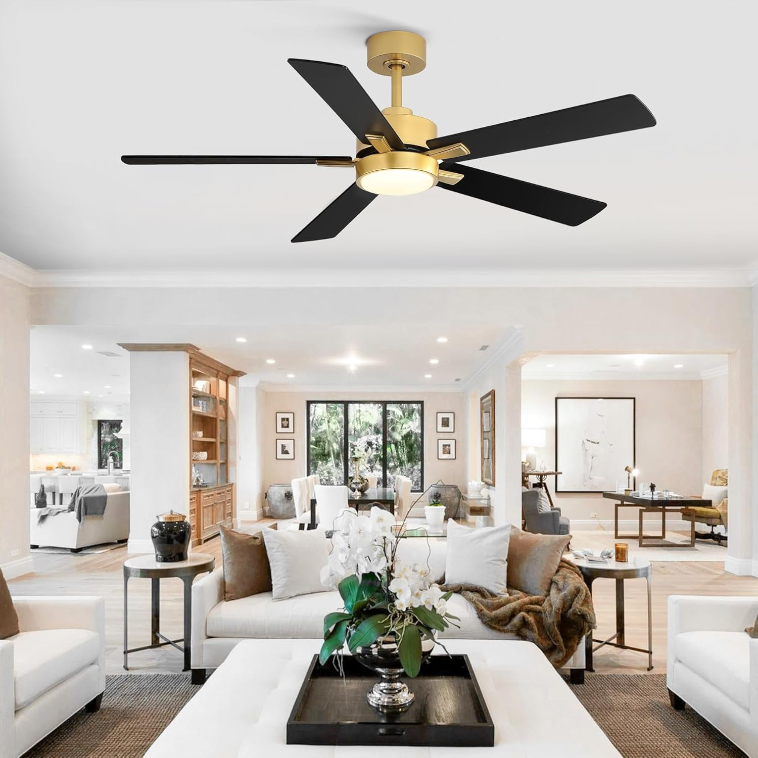 Ceiling Fans with LED Lights, 52 Inch 5-Blade Ceiling Fan Remote ...