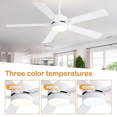 Ceiling Fans with LED Lights, 52 Inch 5- Ceiling Fan Remote Control ...