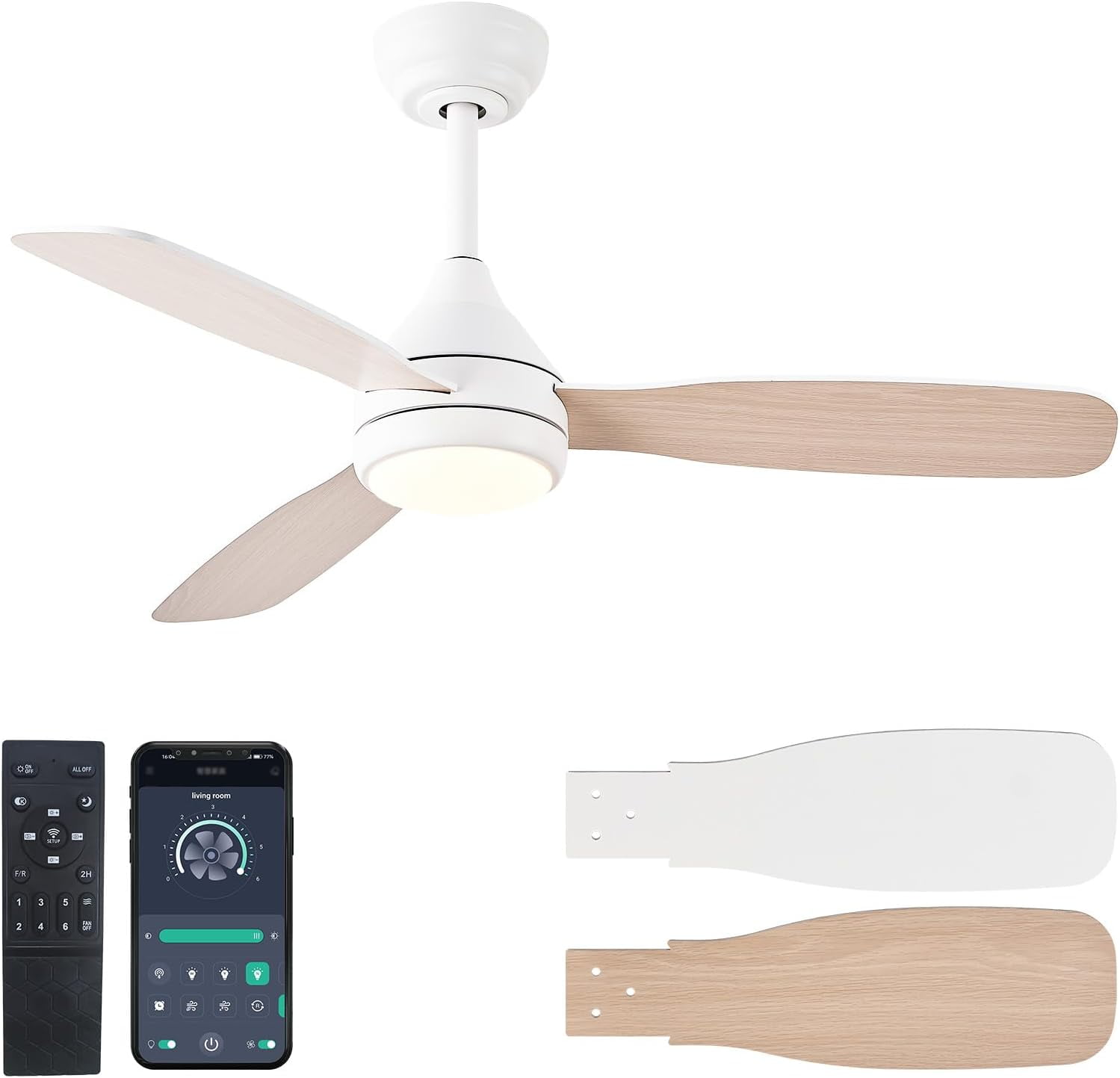 Ceiling Fans with Light and Remote Control, 42'' White Modern Ceiling ...