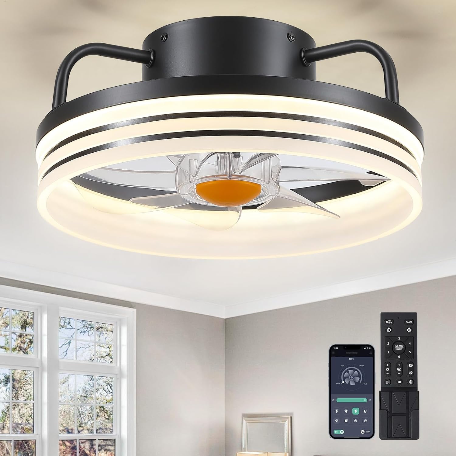 Ceiling Fans with Lights - 13" Bladeless Flush Mount Ceiling Fans with ...