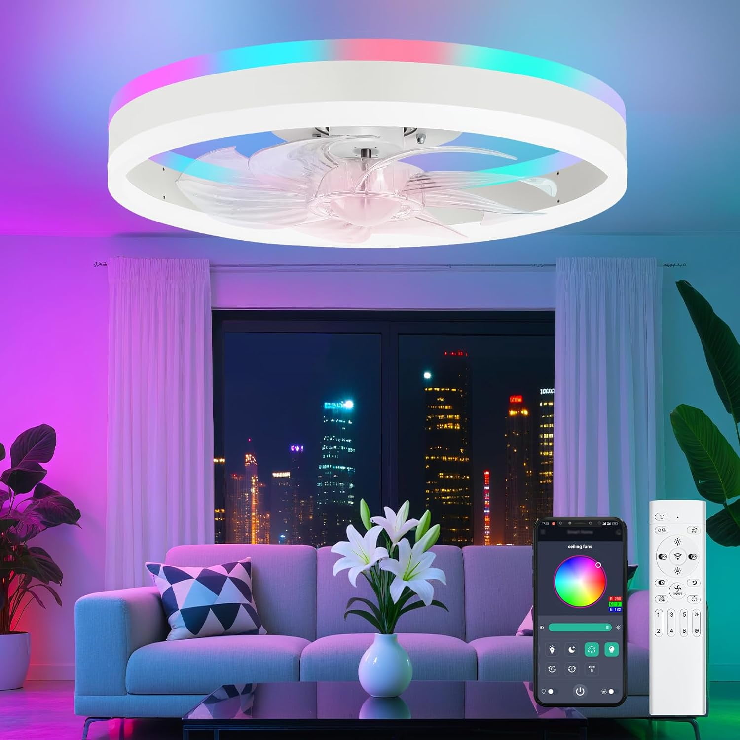 Ceiling Fans with Lights, 16" Fandelier Low Profile Ceiling Fan with ...