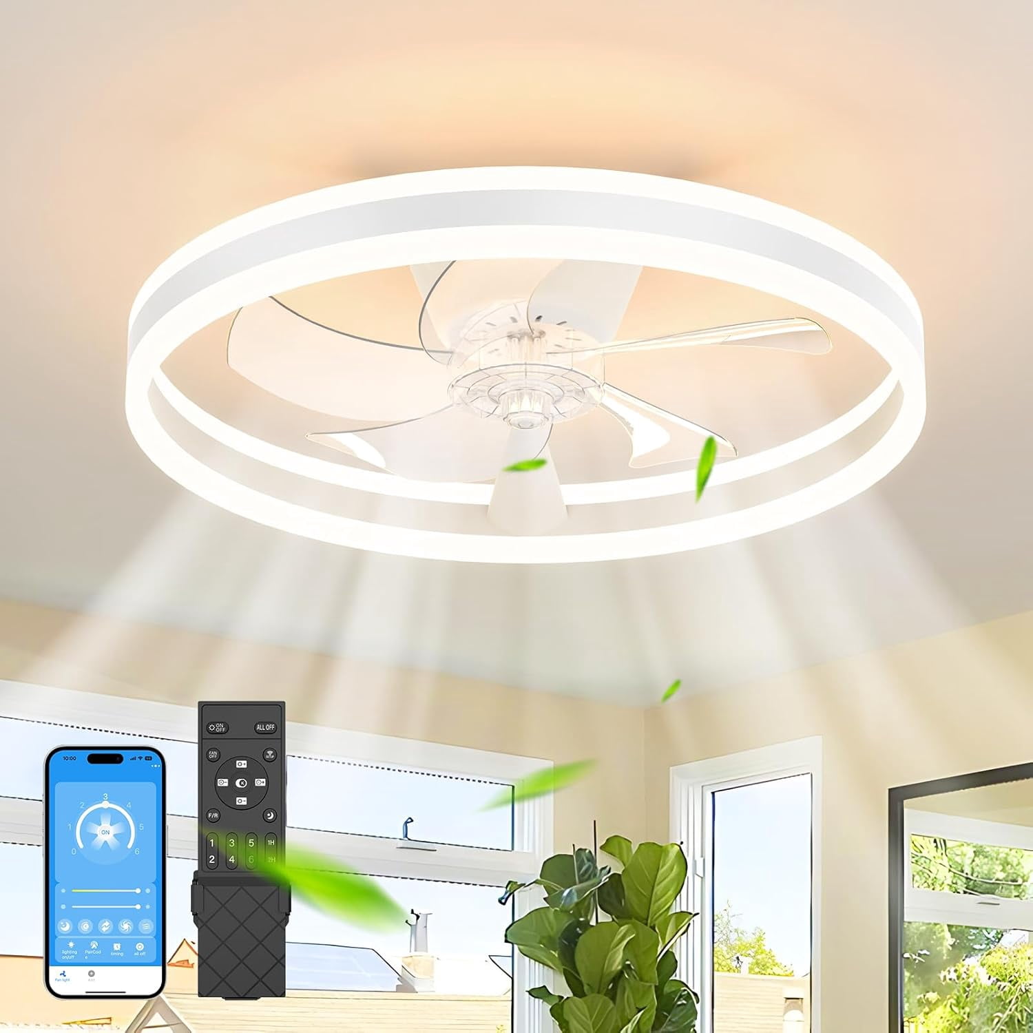 Ceiling Fans with Lights,19.7" Flush Mount Ceiling Fan with Light and ...
