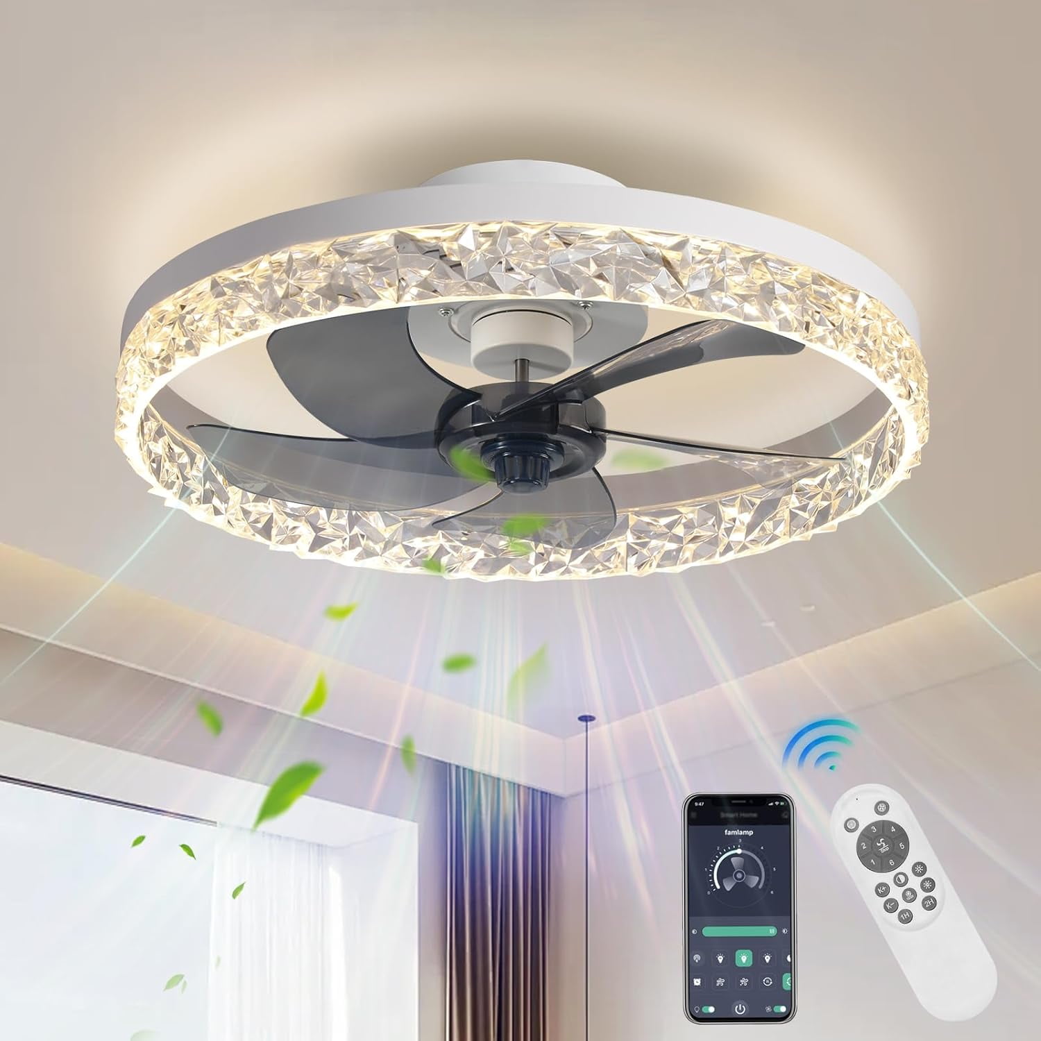 Ceiling Fans with Lights,19.7" Flush Mount Ceiling Fan with Remote,Low ...