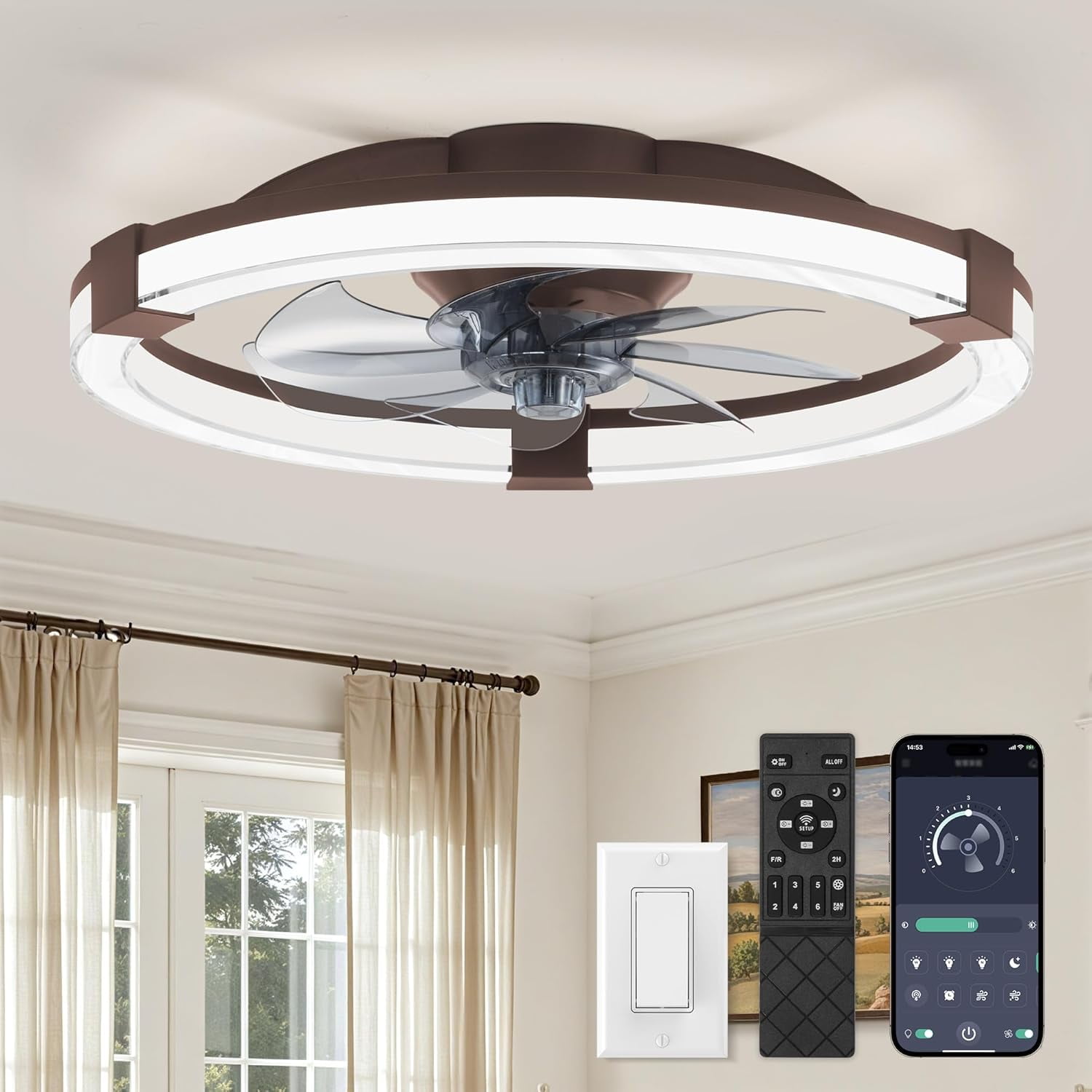 Ceiling Fans with Lights, 19.7 Inch Low Profile Ceiling Fan with Remote ...