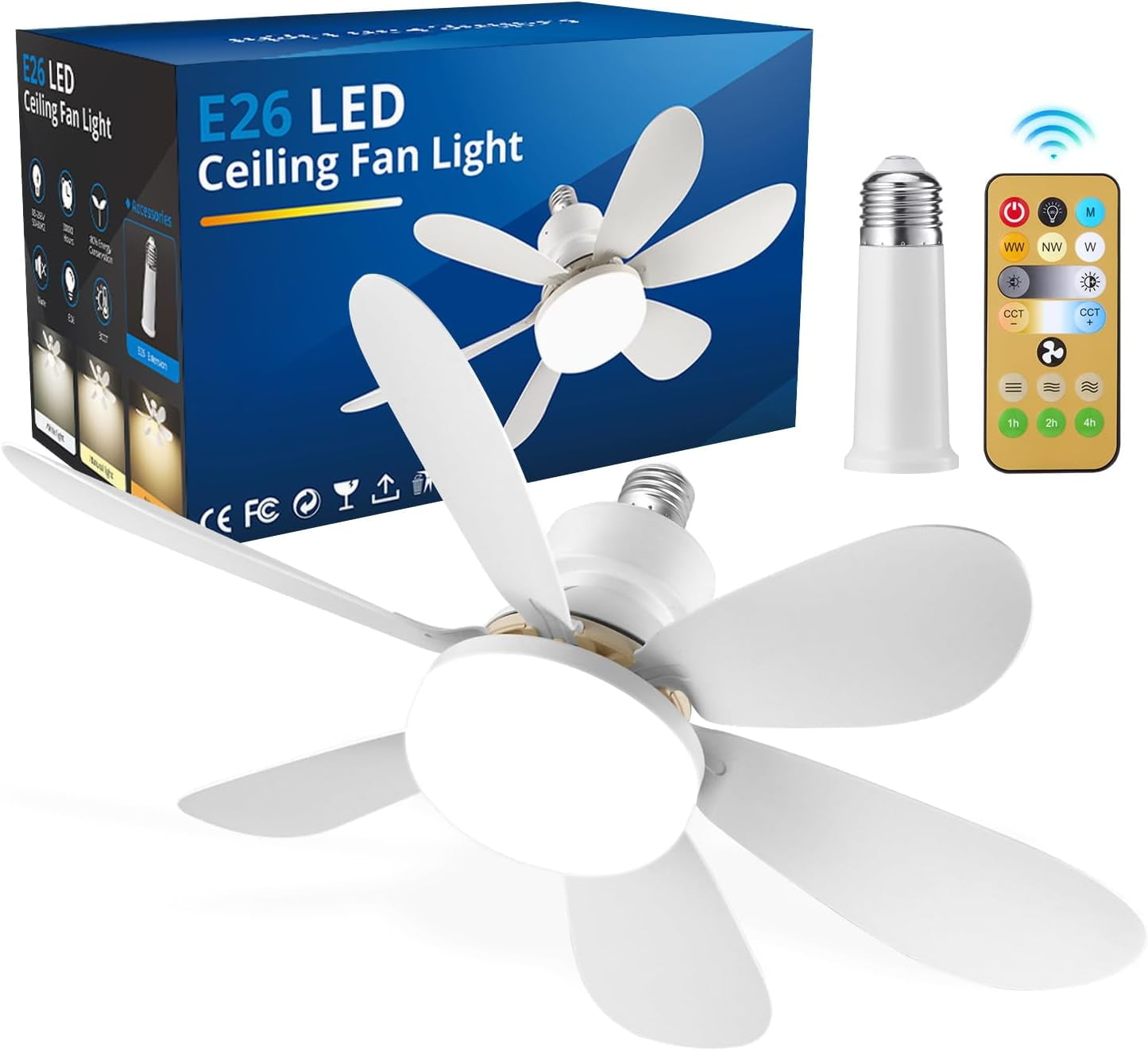 Ceiling Fans with Lights, 20.5 inch E26 Base Screw in Small Ceiling Fan ...