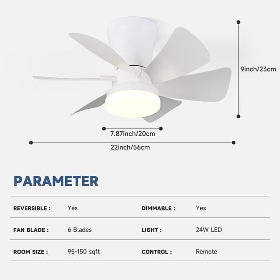Ceiling Fans with Lights, 42 inch Low Profile Ceiling fan with Light and Remote Control, Flush ...