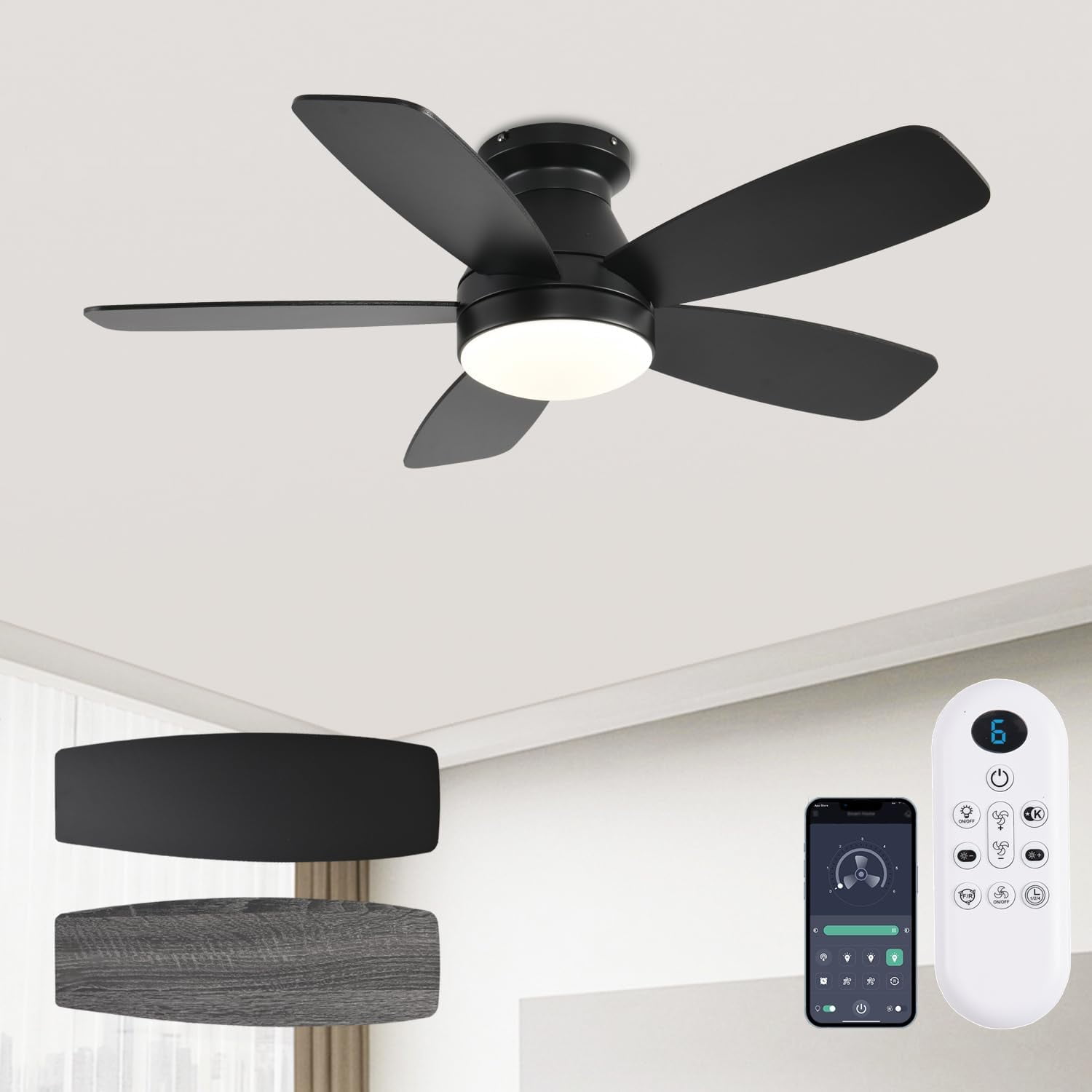 Ceiling Fans with Lights, 42 Inch Low Profile Ceiling Fan with Light ...