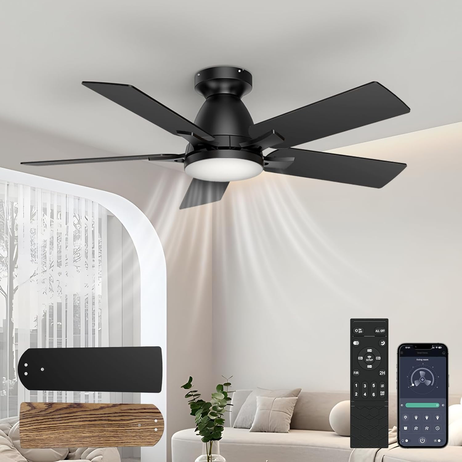 Ceiling Fans with Lights,42" Low Profile Ceiling Fan with Lights and ...