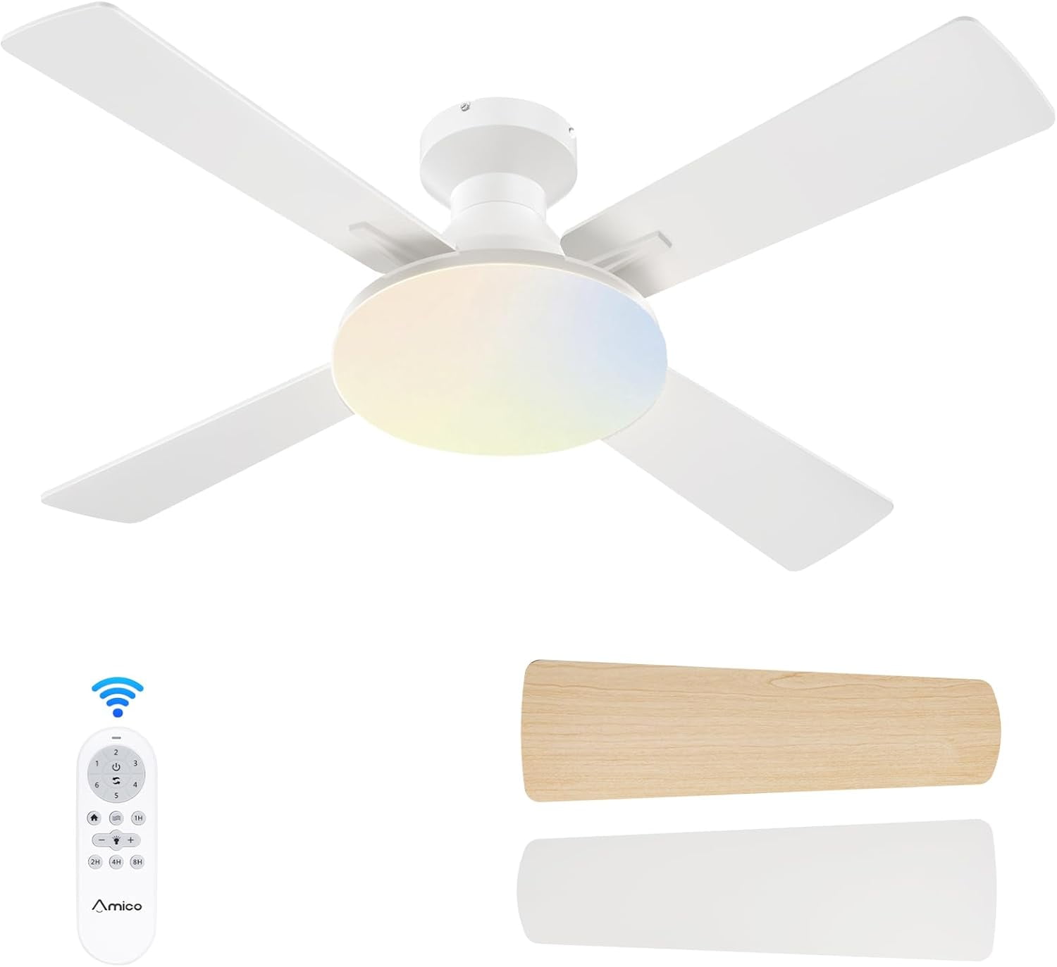 Ceiling Fans with Lights, 44 inch Flush Mount Ceiling Fan with Light ...