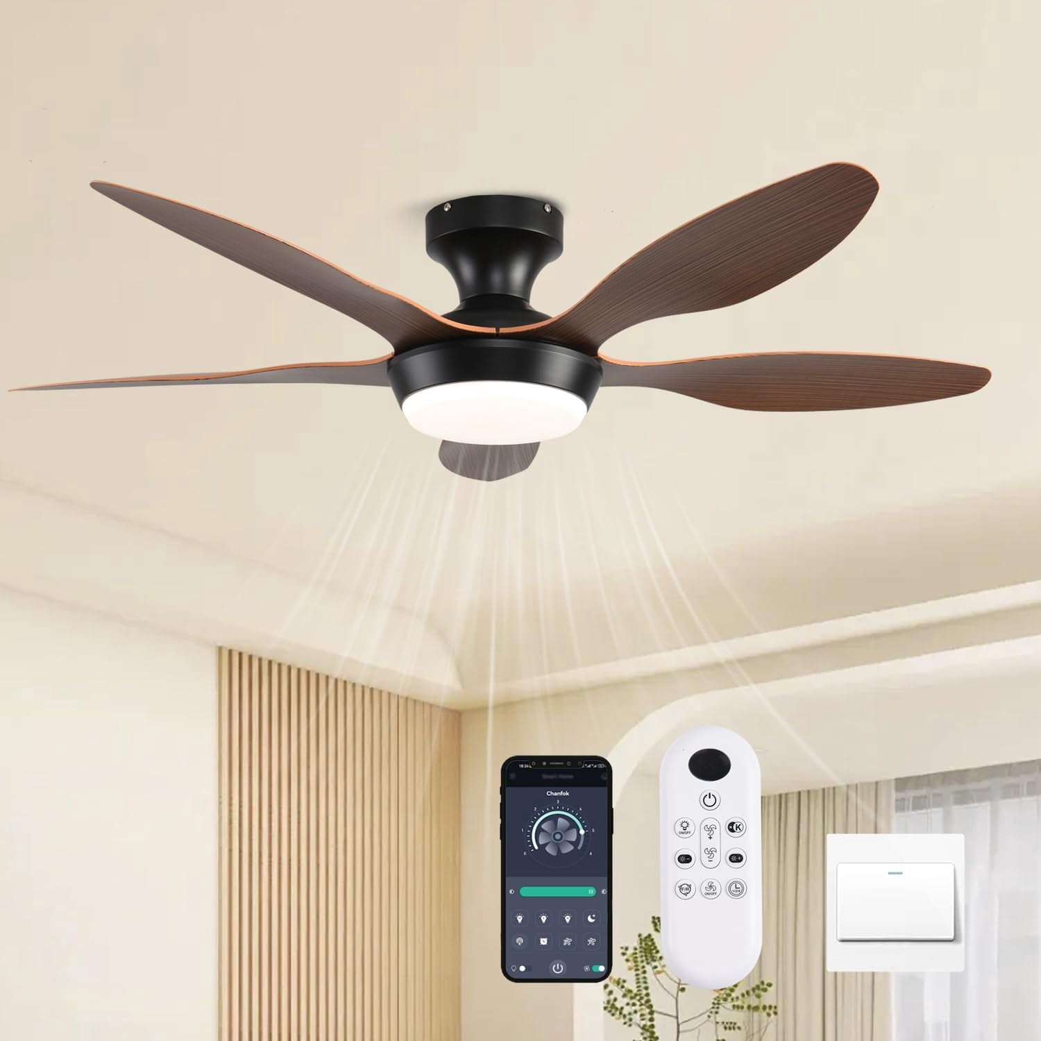 Ceiling Fans with Lights, 46 Inch Low Profile Ceiling Fan with Light ...