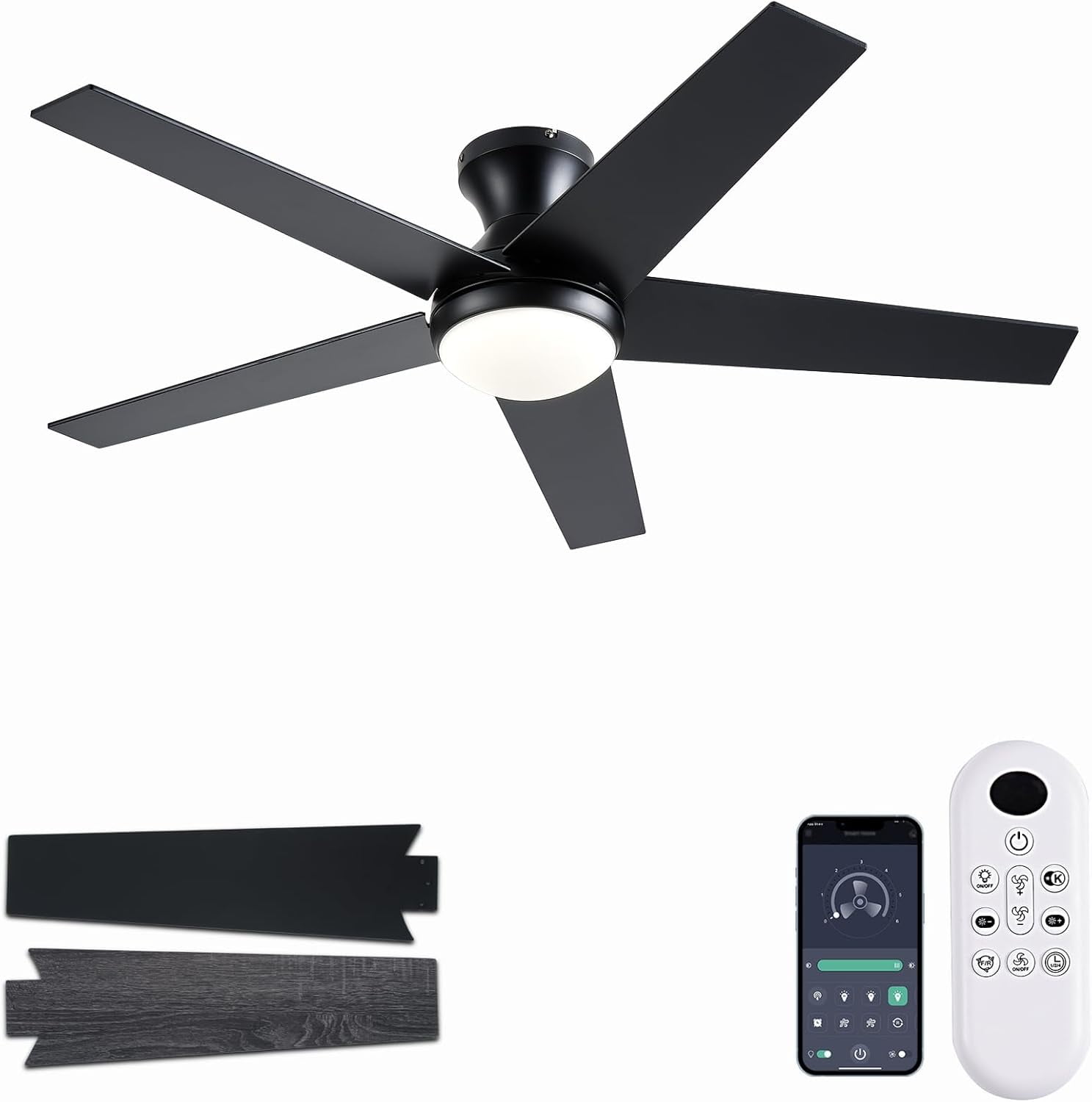 Ceiling Fans with Lights, 48 inch Low Profile Ceiling Fan with Light ...