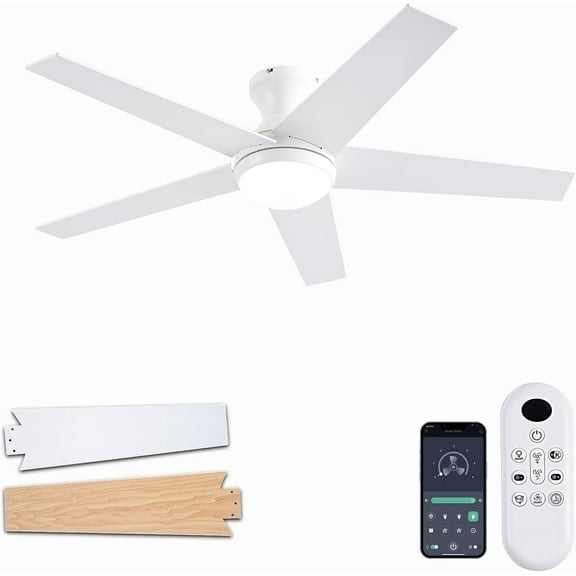 52 Inch Low Profile Black Ceiling Fan with Light, Remote & APP Control ...