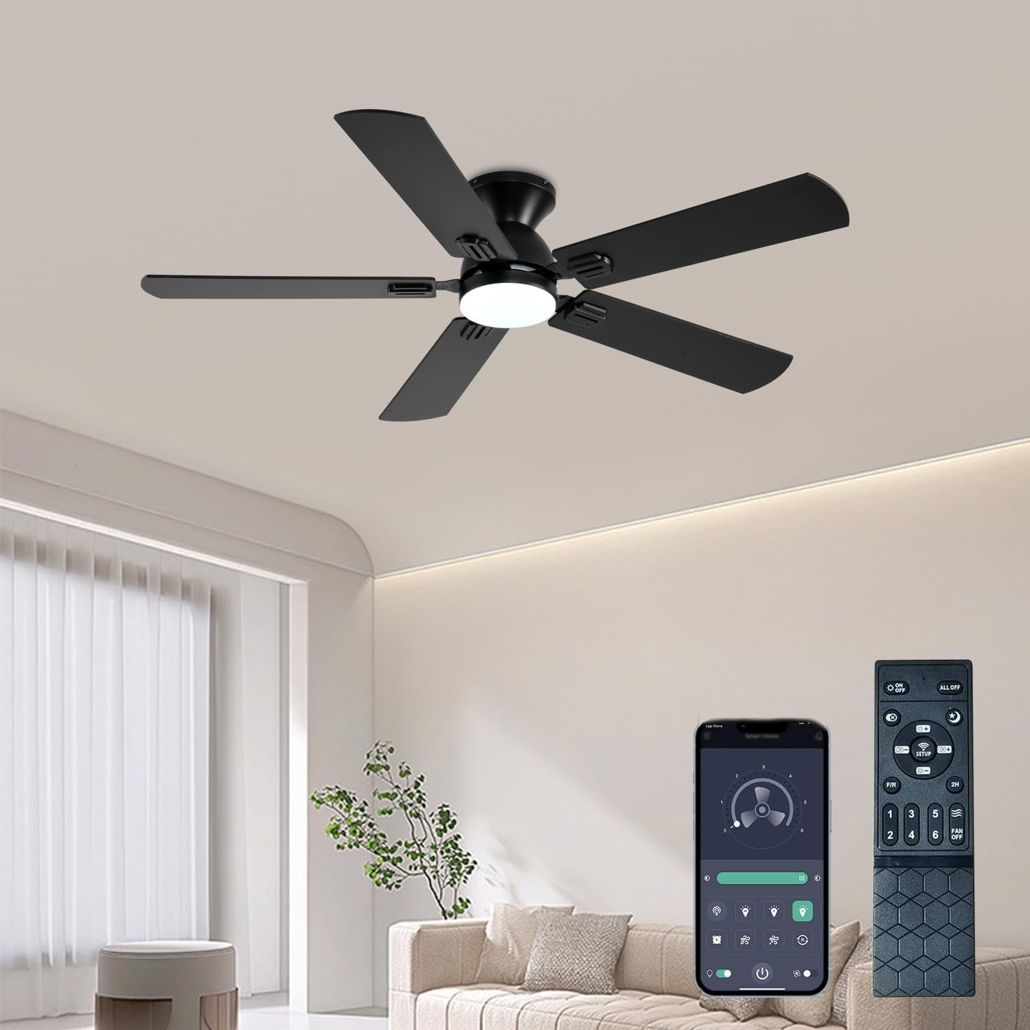 Ceiling Fans with Lights, 52 Inch Low Profile Ceiling Fan with Light ...