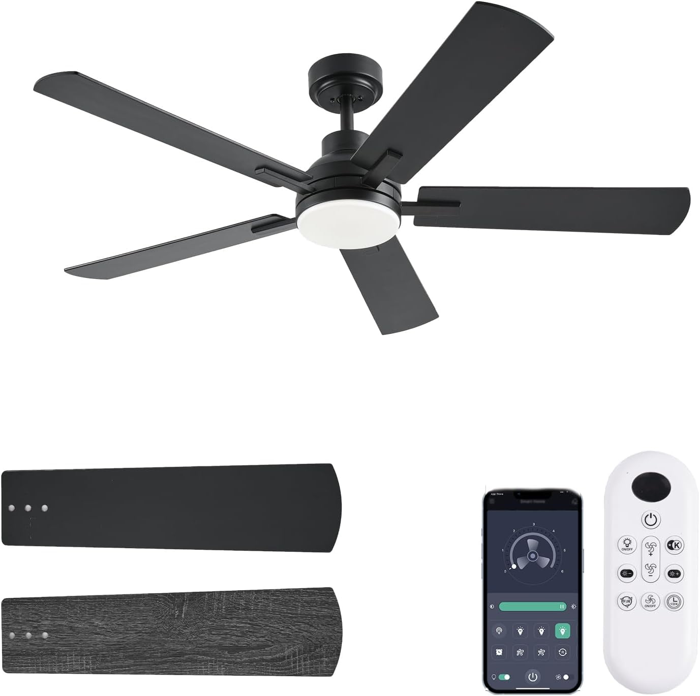Ceiling Fans with Lights, 52 Inch Low Profile Flush Mount Ceiling Fan ...