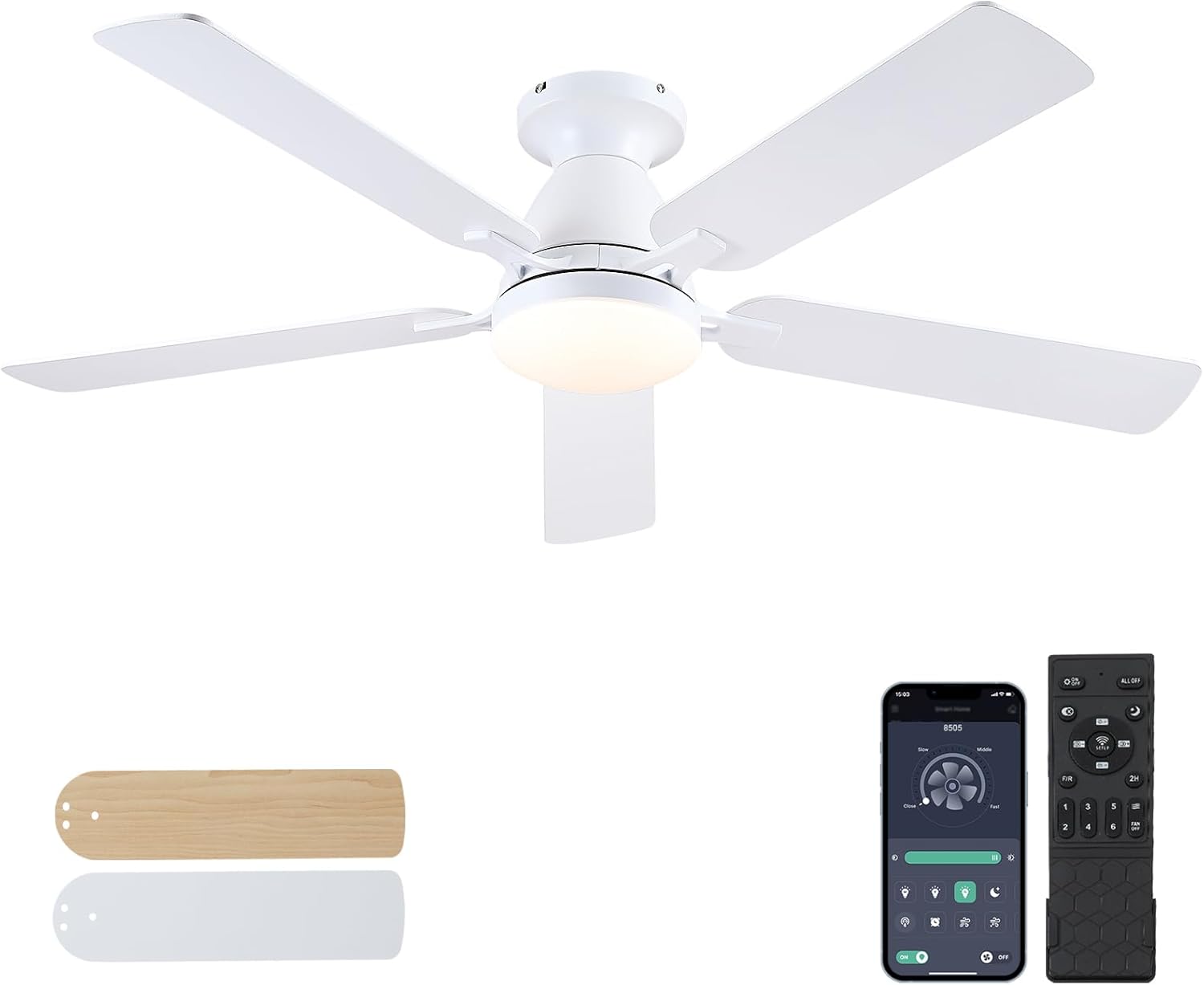 Ceiling Fans with Lights- 52" Low Profile Indoor Ceiling Fan with Light ...