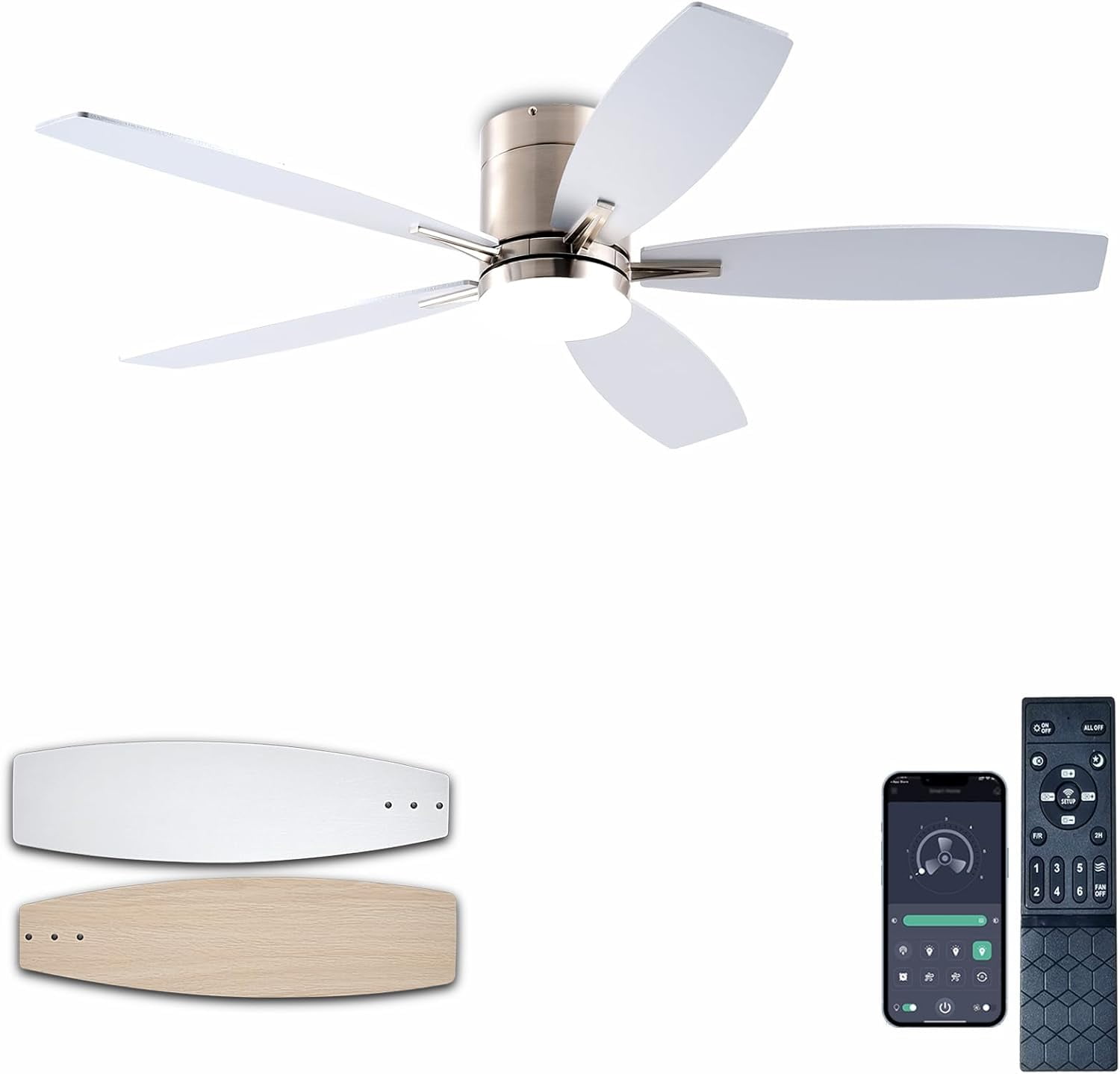 Ceiling Fans with Lights, 52" Low Profile Indoor Ceiling Fan with Light ...