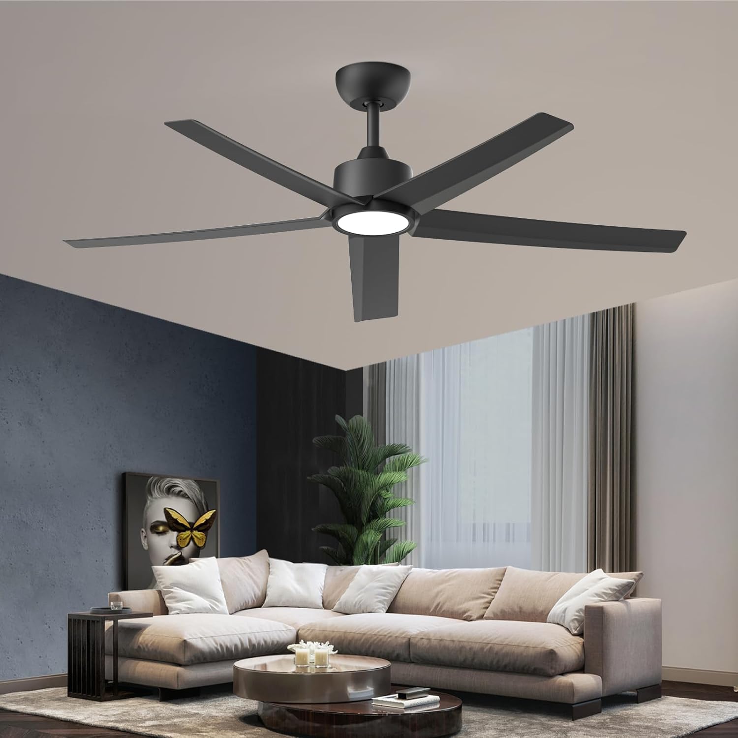 Ceiling Fans with Lights, 52 inch Black Ceiling Fan with Light and ...