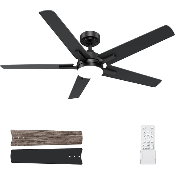 Ceiling Fans with Lights, 52 inch Black Ceiling Fan with Light and ...