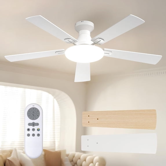 Ceiling Fans with Lights, 52 inch Flush Mount Ceiling fan with Remote ...