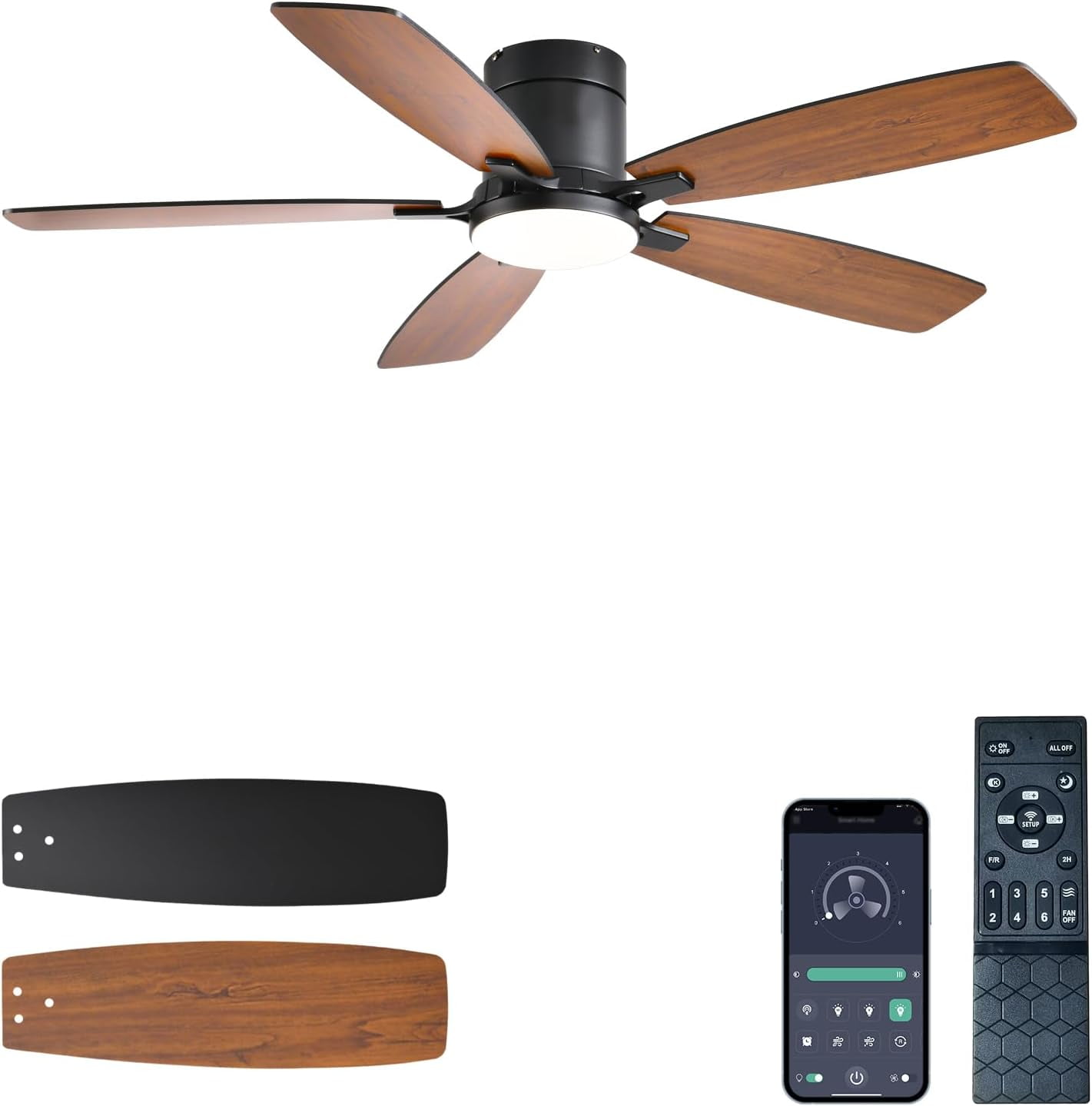 Ceiling Fans with Lights, 52 inch Low Profile Ceiling Fan with Light ...