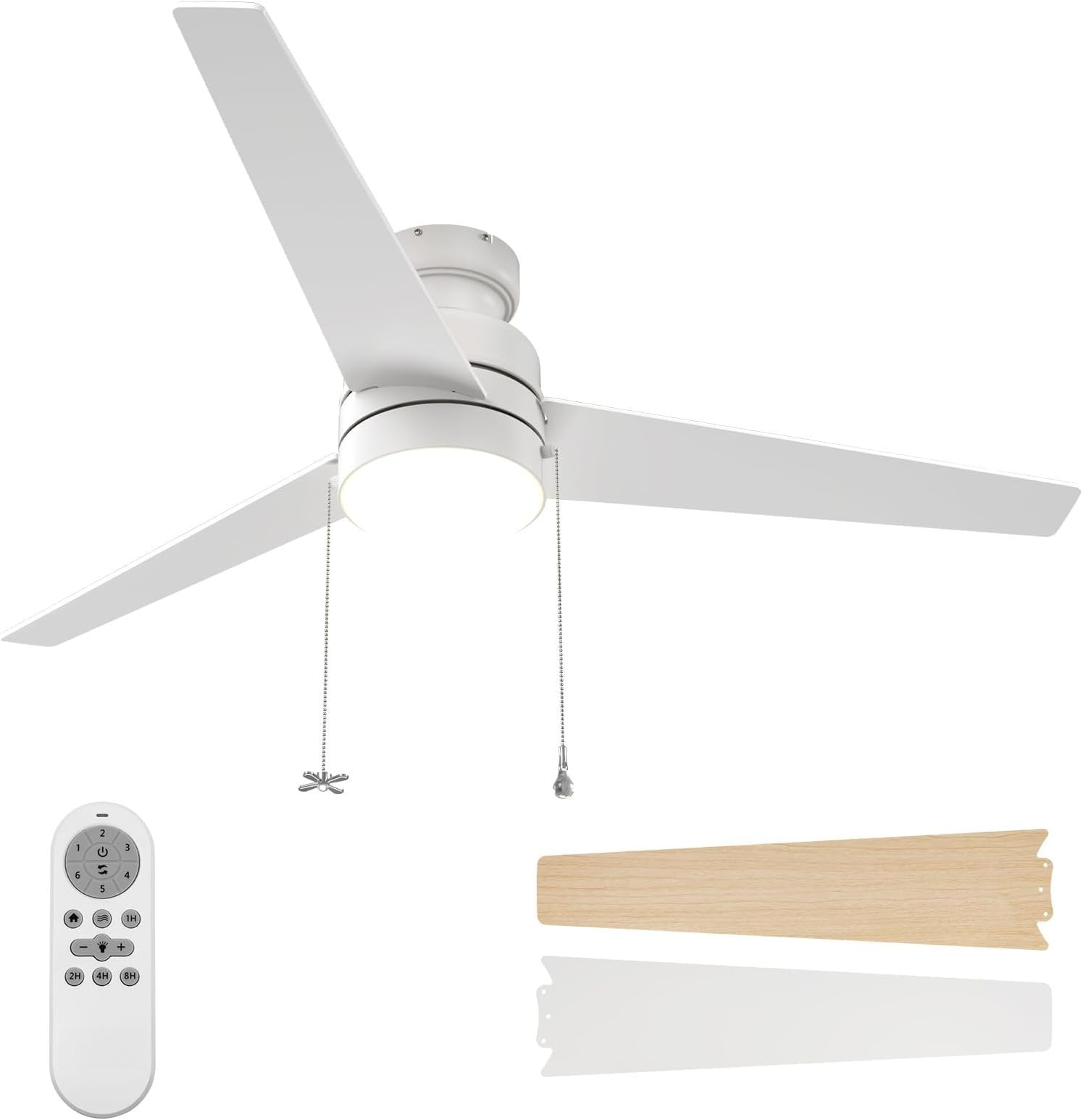 Ceiling Fans with Lights, 52 inch Low Profile Ceiling Fan with Pull ...