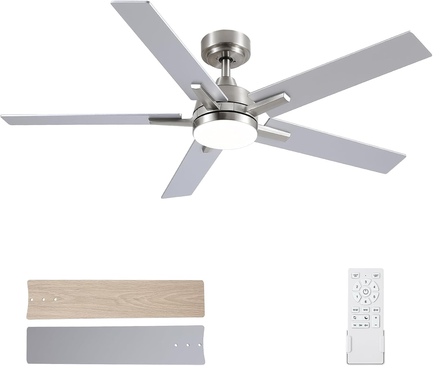 Ceiling Fans with Lights, 52 inch Nickel Ceiling Fan with Light and ...