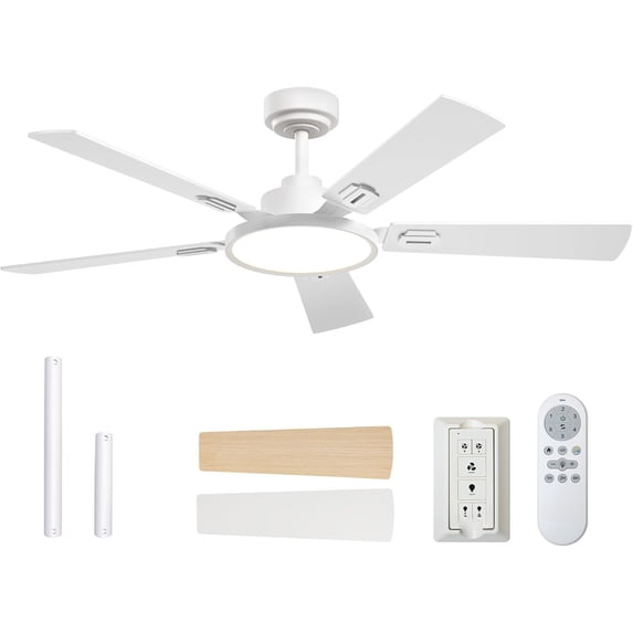 Ceiling Fans with Lights, 52 inch White Ceiling fan with Light and ...