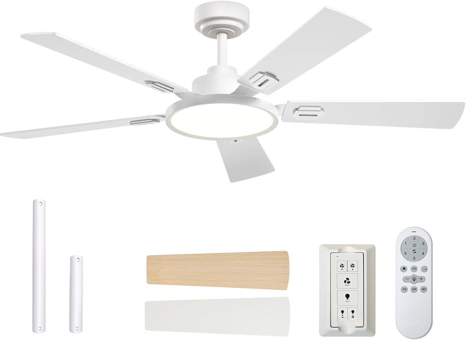 Ceiling Fans with Lights, 52 inch White Ceiling fan with Light and ...